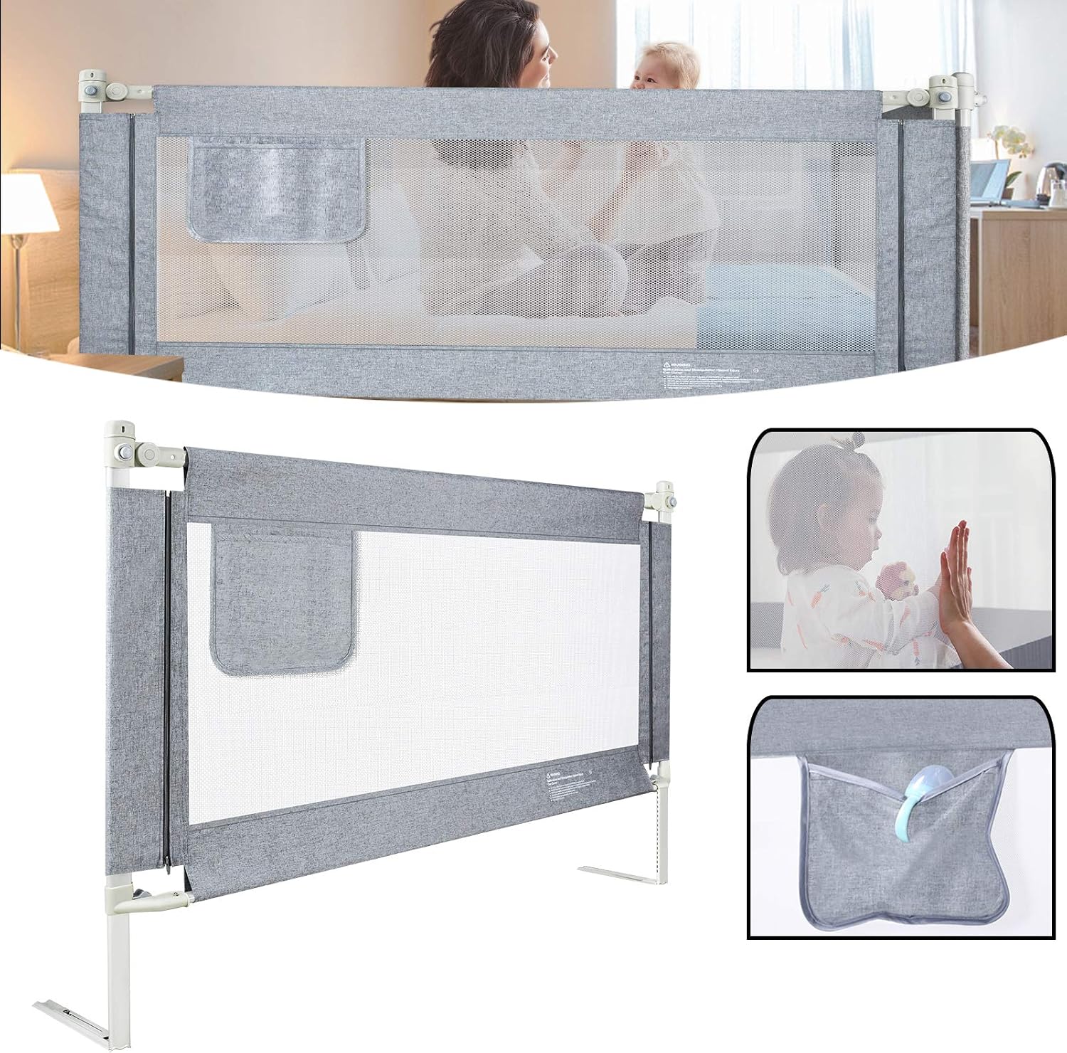 Aufun Baby Bettgitter Kinderbettgitter Bettschutzgitter mit Vertikal ...