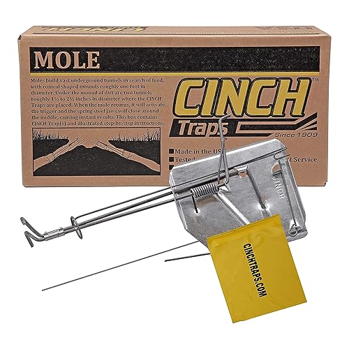Cinch Mole Trap with Tunnel Marking Flag (Small) Heavy-Duty, Reusable ...