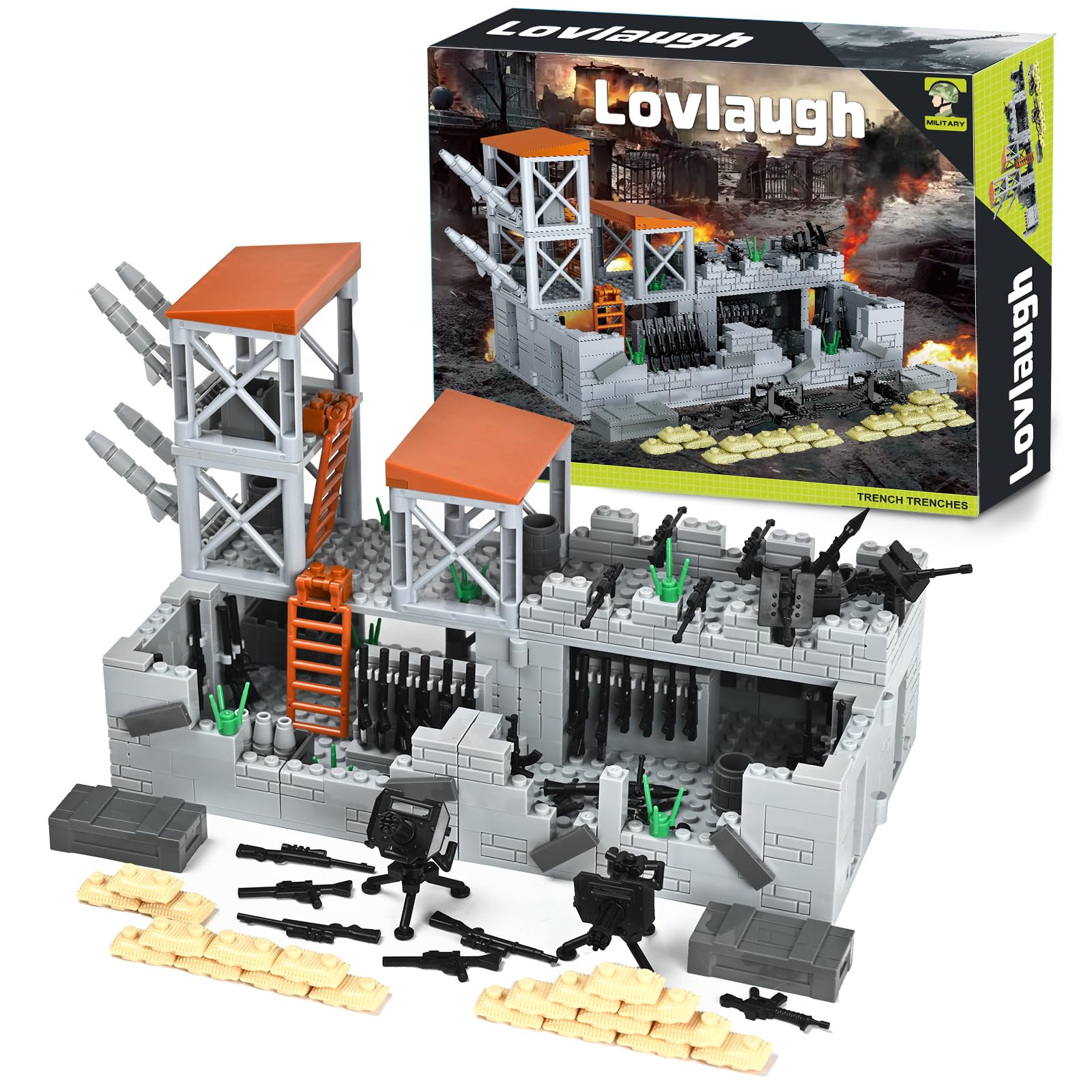 lovlaugh WW2 Military Base Building Brick Set - 467PCS Defense Base ...