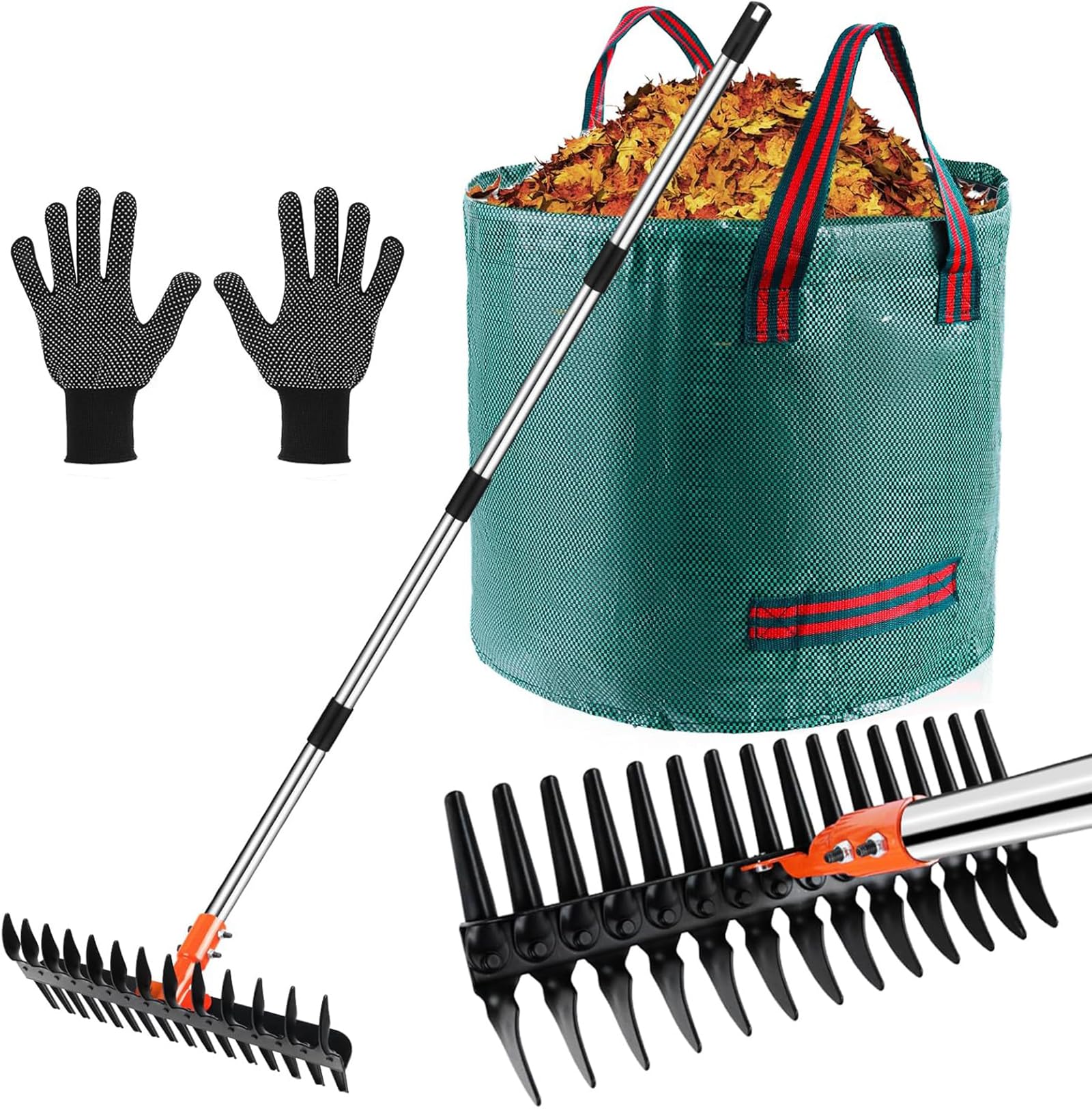 Tolia Thatch Rake for Lawns, 15-Inch Lawn Dethatcher Rake with Gloves ...