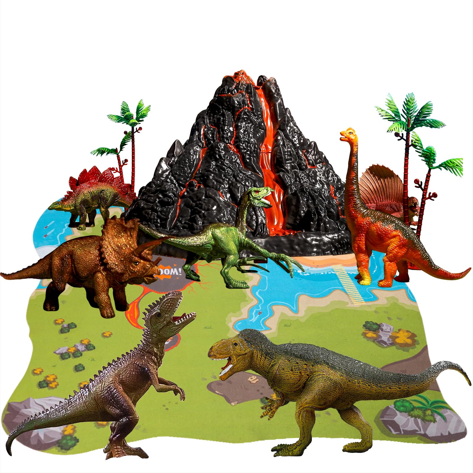 TEMI Dinosaur Toys with Simulation Volcano for Kids 3-5 Years, Toddlers ...