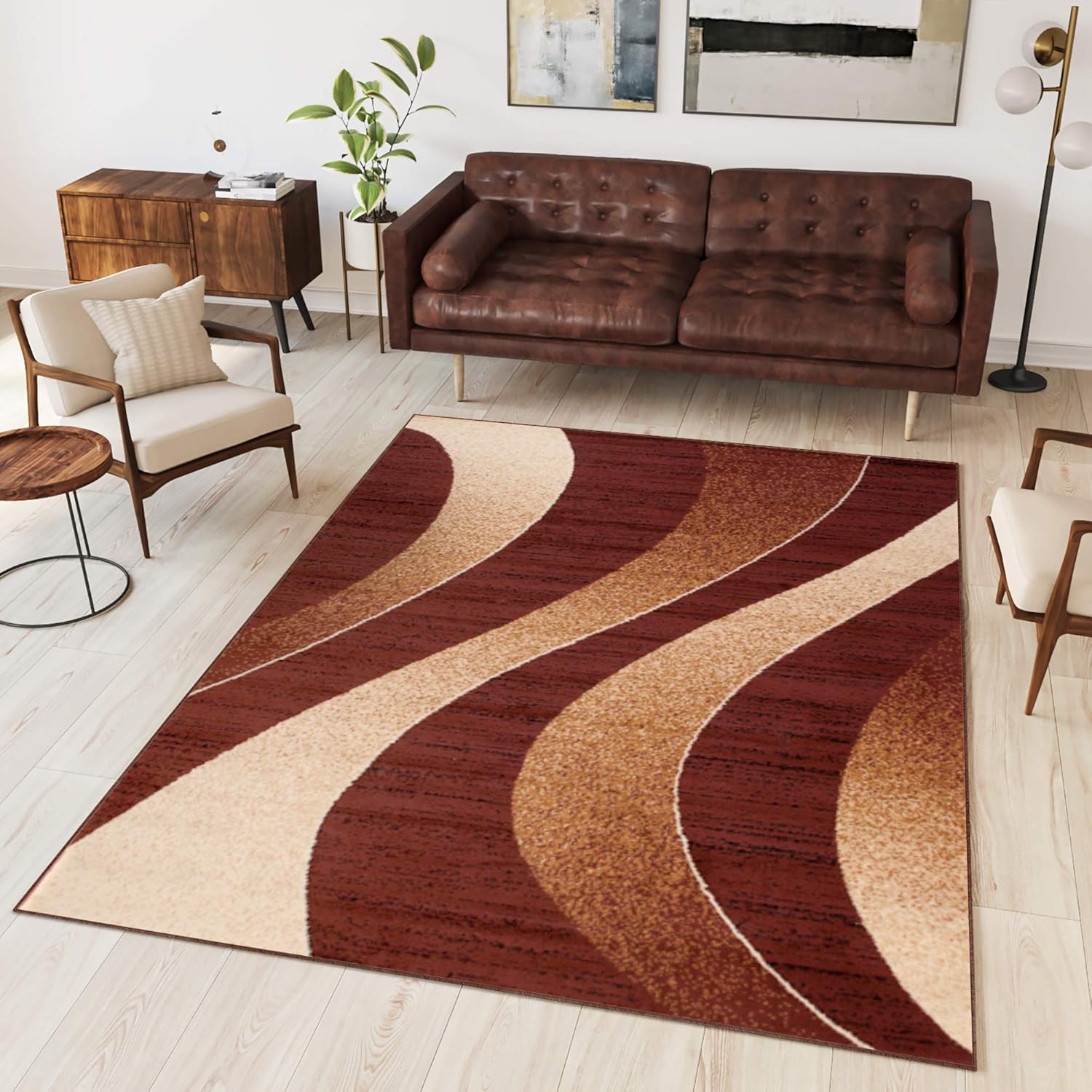 Tapiso Area Rugs Living Room Bedroom Modern Brown Beige Waves Durable ...