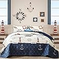 Amazon.com: Djoymock Ocean Quilts Queen Size 3 Piece,Nautical Coastal Quilt Bedding Set with 2 ...