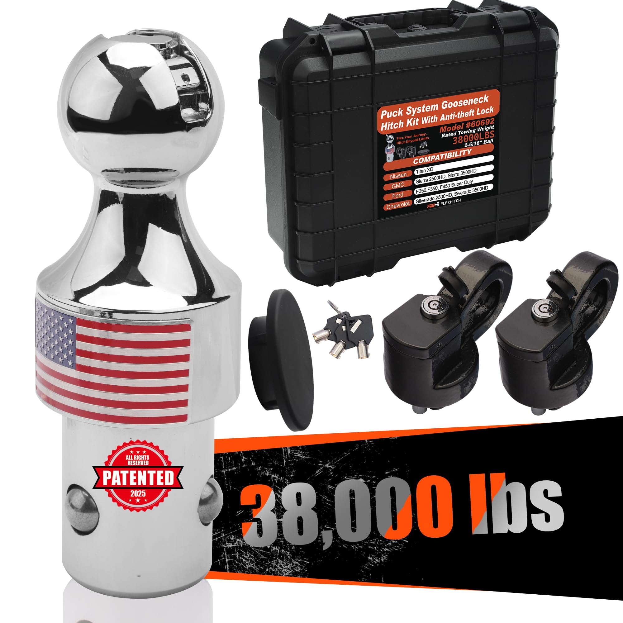 Anti-Theft Lock 60692 Puck System Gooseneck Hitch Kit with Suitcase for ...