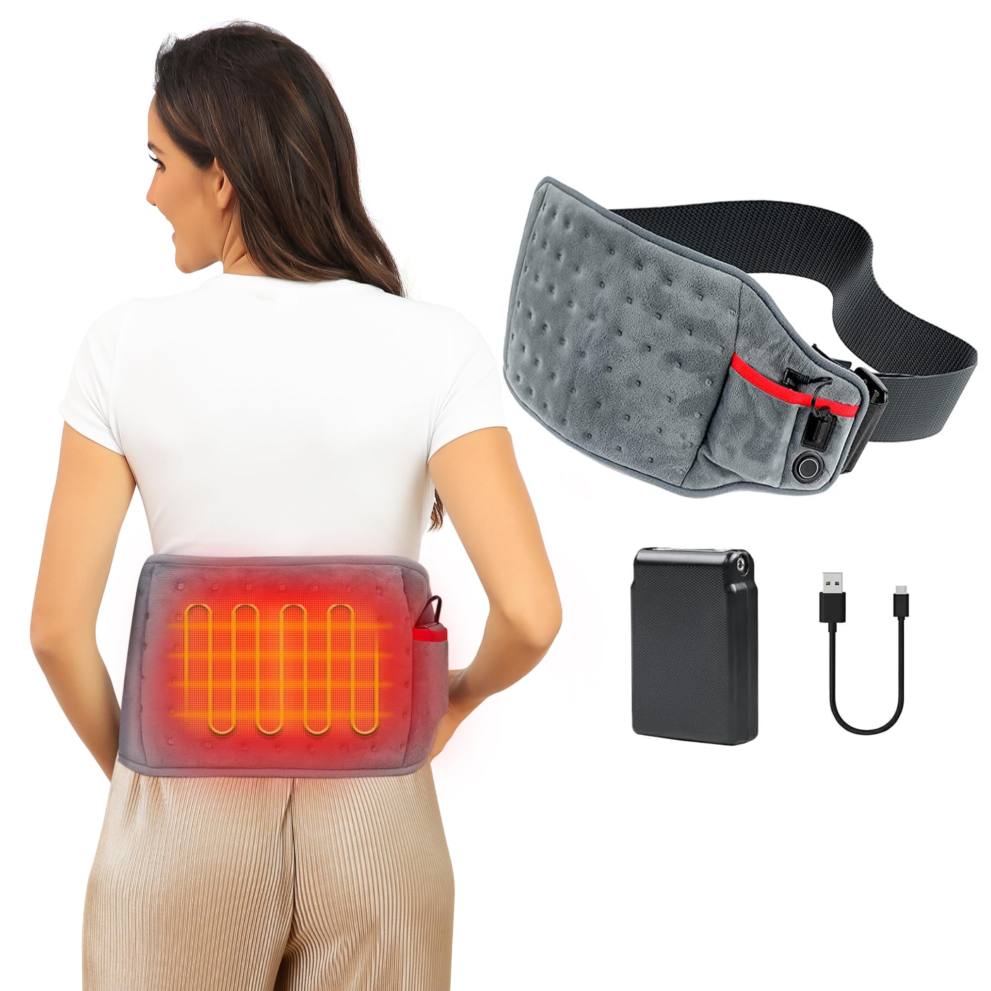 Heat Pad for Back Pain Relief with 10000mAh Battery,Cordless Portable ...