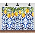 Amazon.com : BELECO 7x5ft Fabric Blue Tiles Lemon Backdrop Lemon Party ...