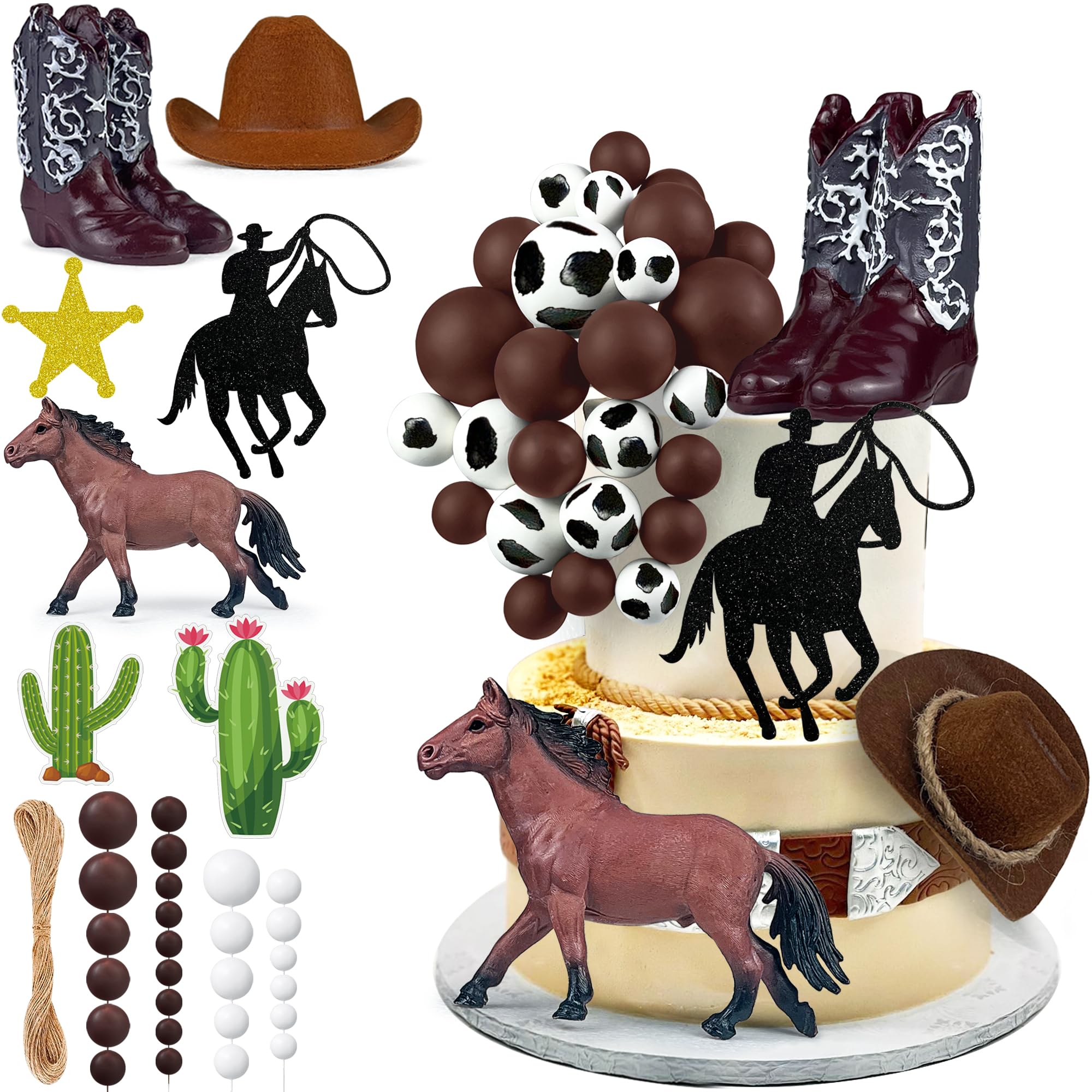 34 PCS Cowboy Cake Toppers Cowboy Hat and Boot Horse Cake decorations ...