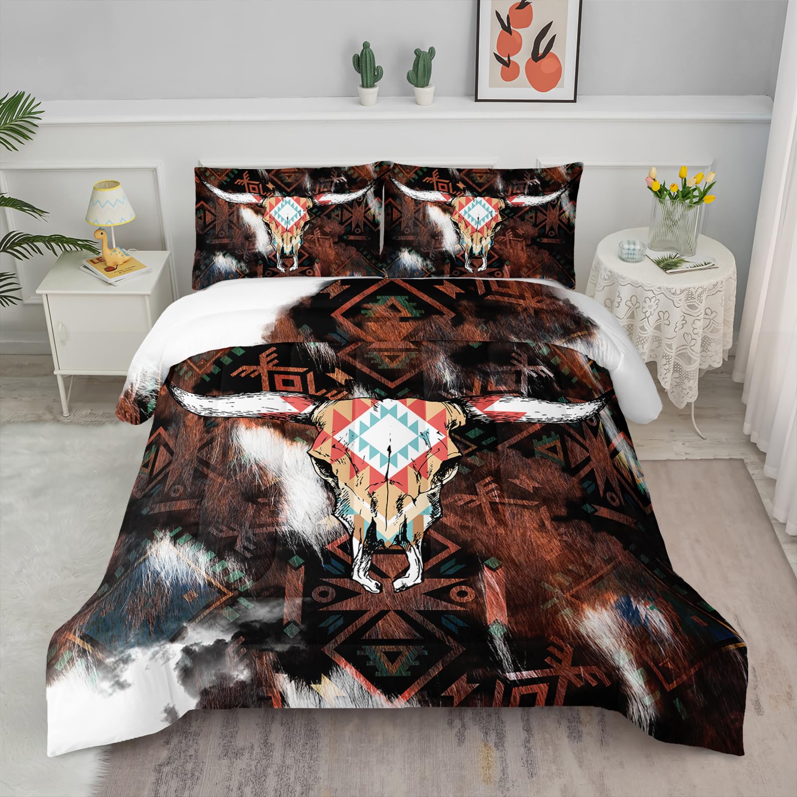 Axolotl Western Boho Bedding Set Queen,Highland Cow Comforter ...