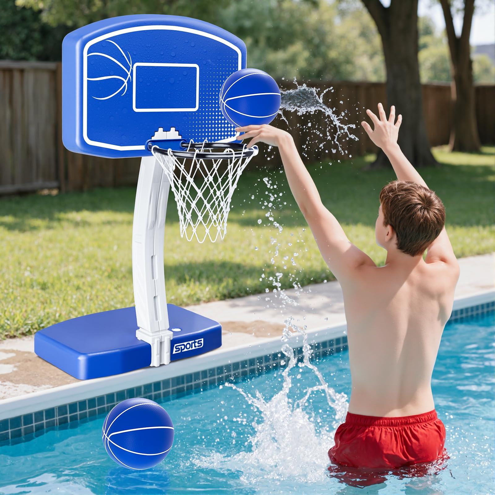 HYES Large Pool Basketball Hoop Poolside, Swimming Pool Basketball Game ...