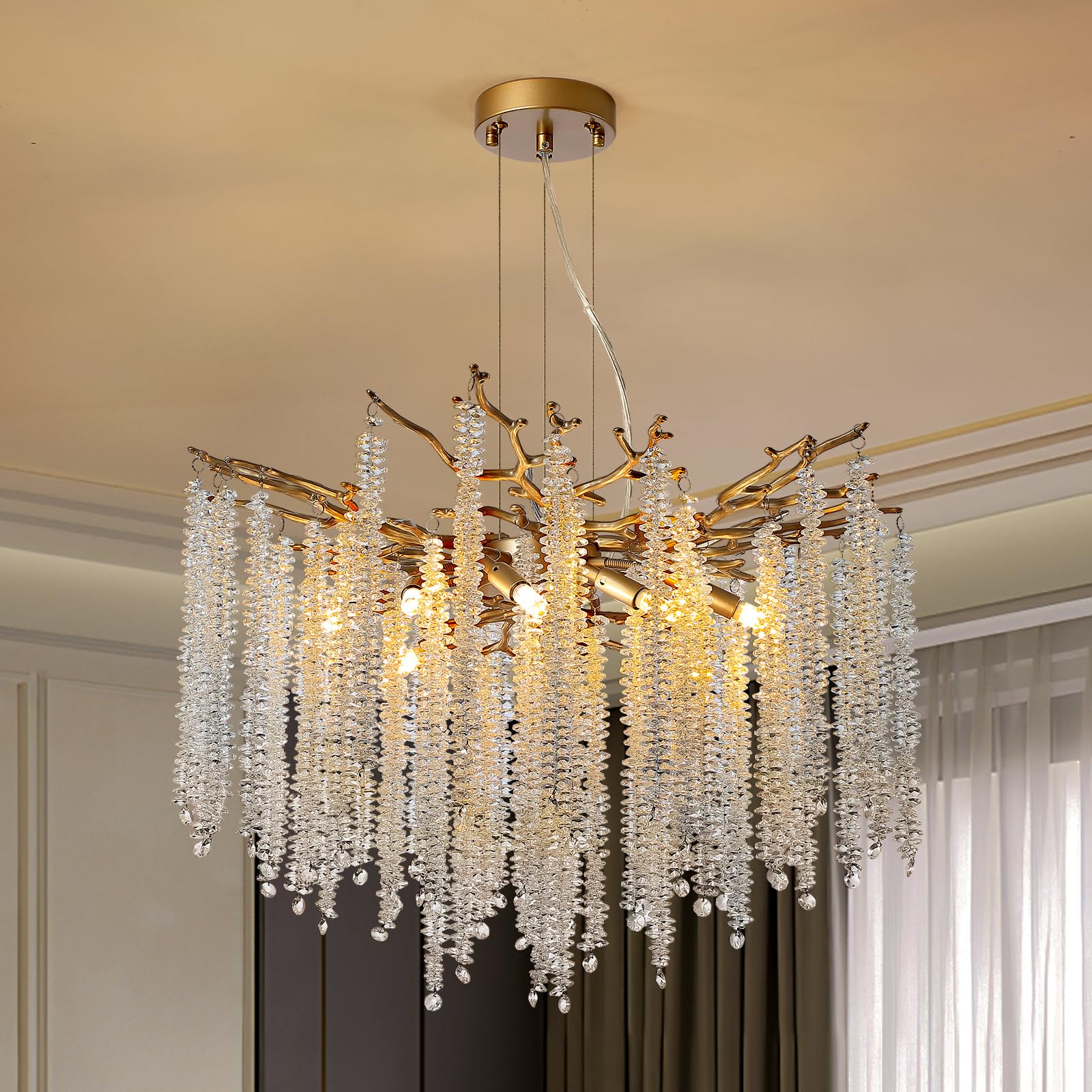 Benkut Modern Tree Branch Crystal Chandelier Luxury Gold Raindrop ...