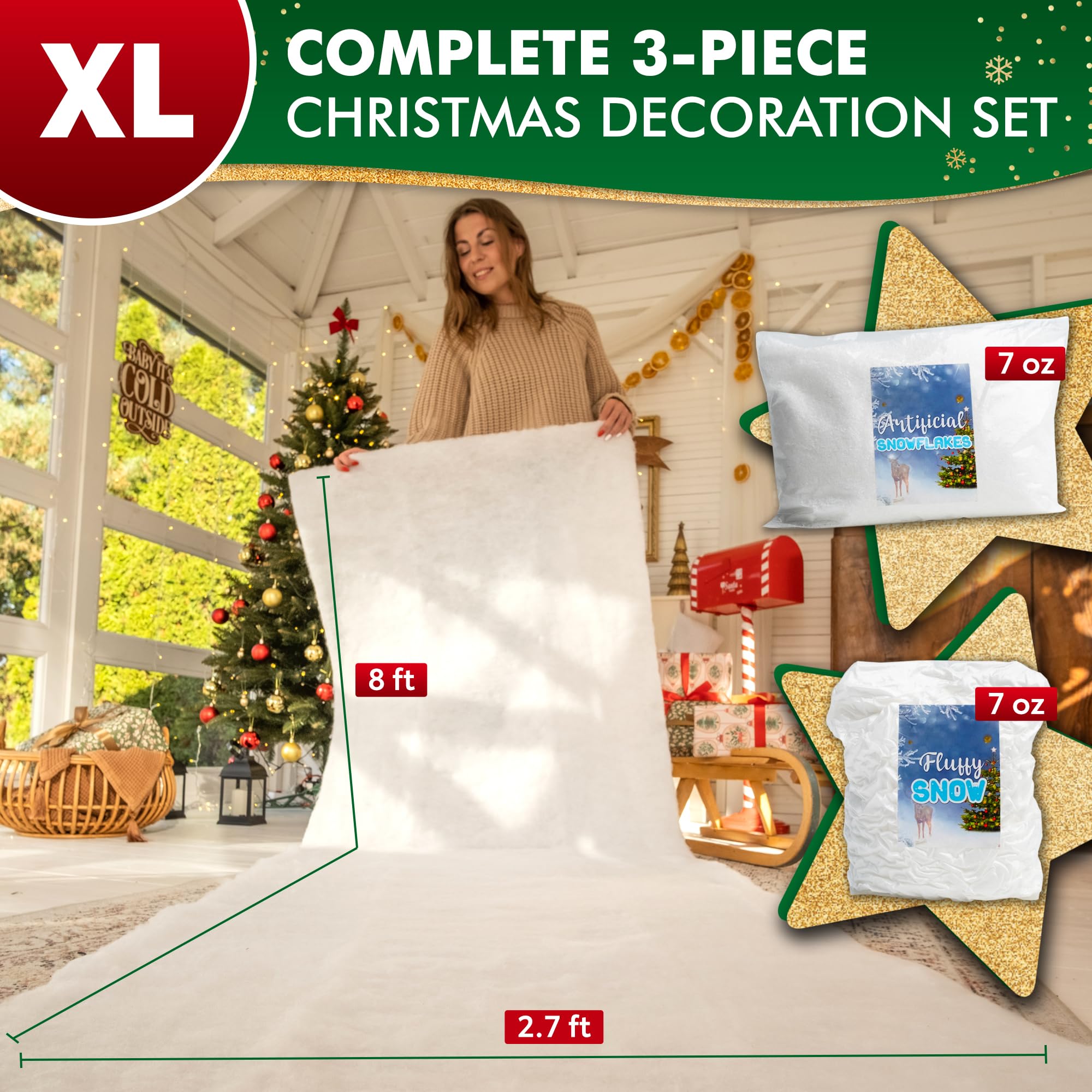 Mua Christmas Fake Snow 3-Piece Set: Includes 8x3 Feet Snow Blanket ...