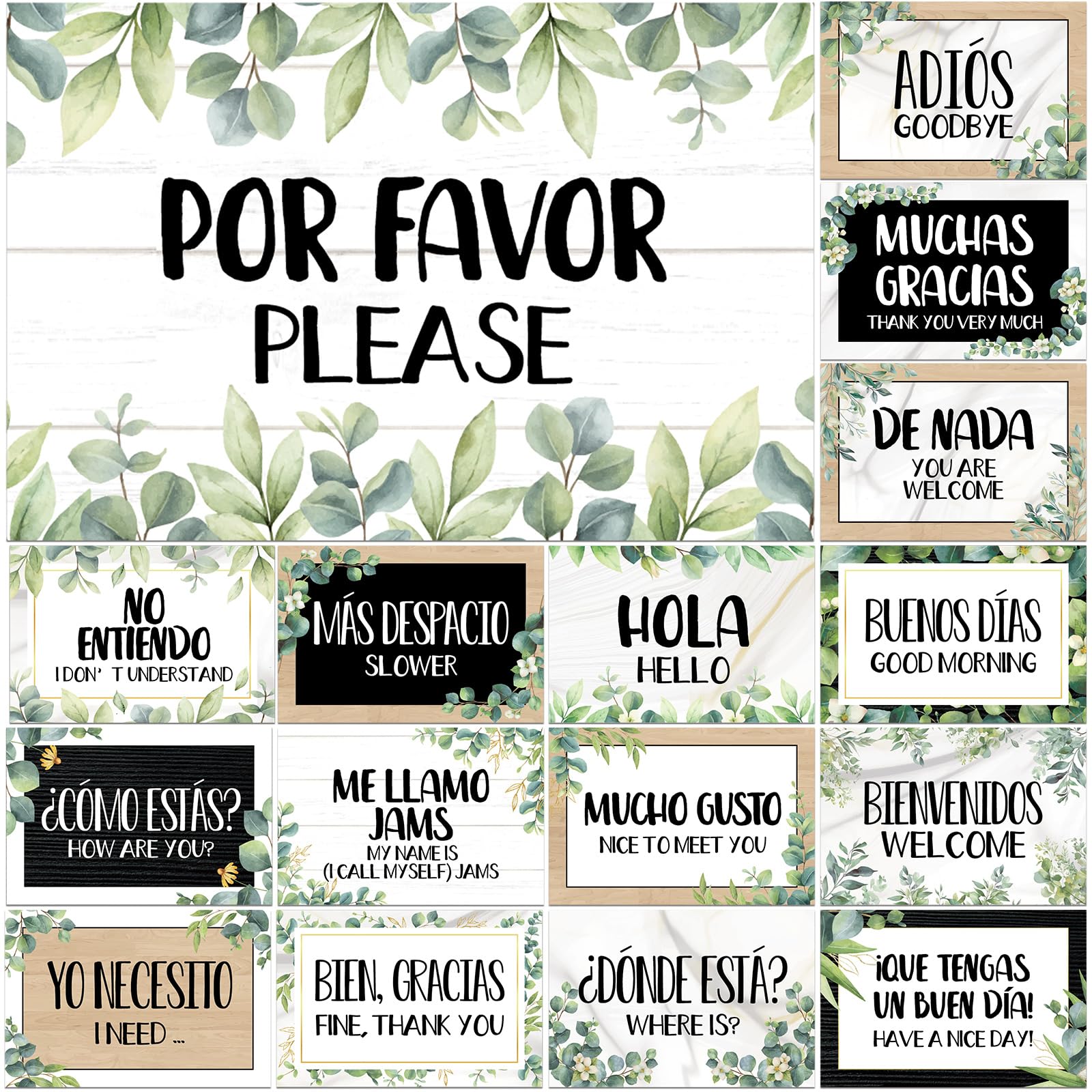 Mua gisgfim 16 Pcs Spanish Words and Phrases Poster Set Spanish Phrases ...