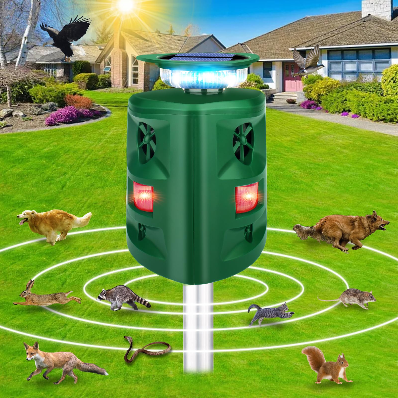 Solar Animal Repeller, 360°Ultrasonic Animal Repeller, Cat Repellent ...