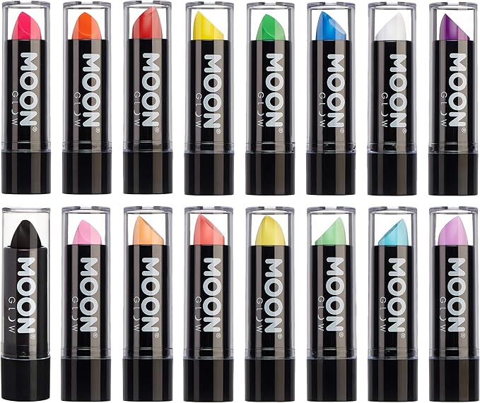 Moon Glow Neon UV Lipstick - Set of 16 colours (Pastel & Intense ...