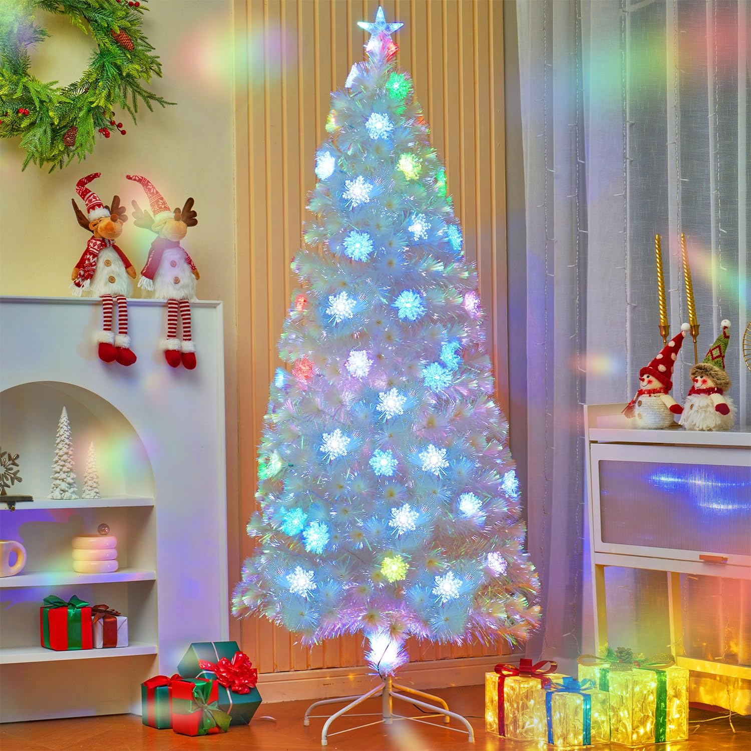 Pre Lit Christmas Tree 6.5 Ft Juegoal 7ft Pre-Lit Fiber Optic Christmas ...