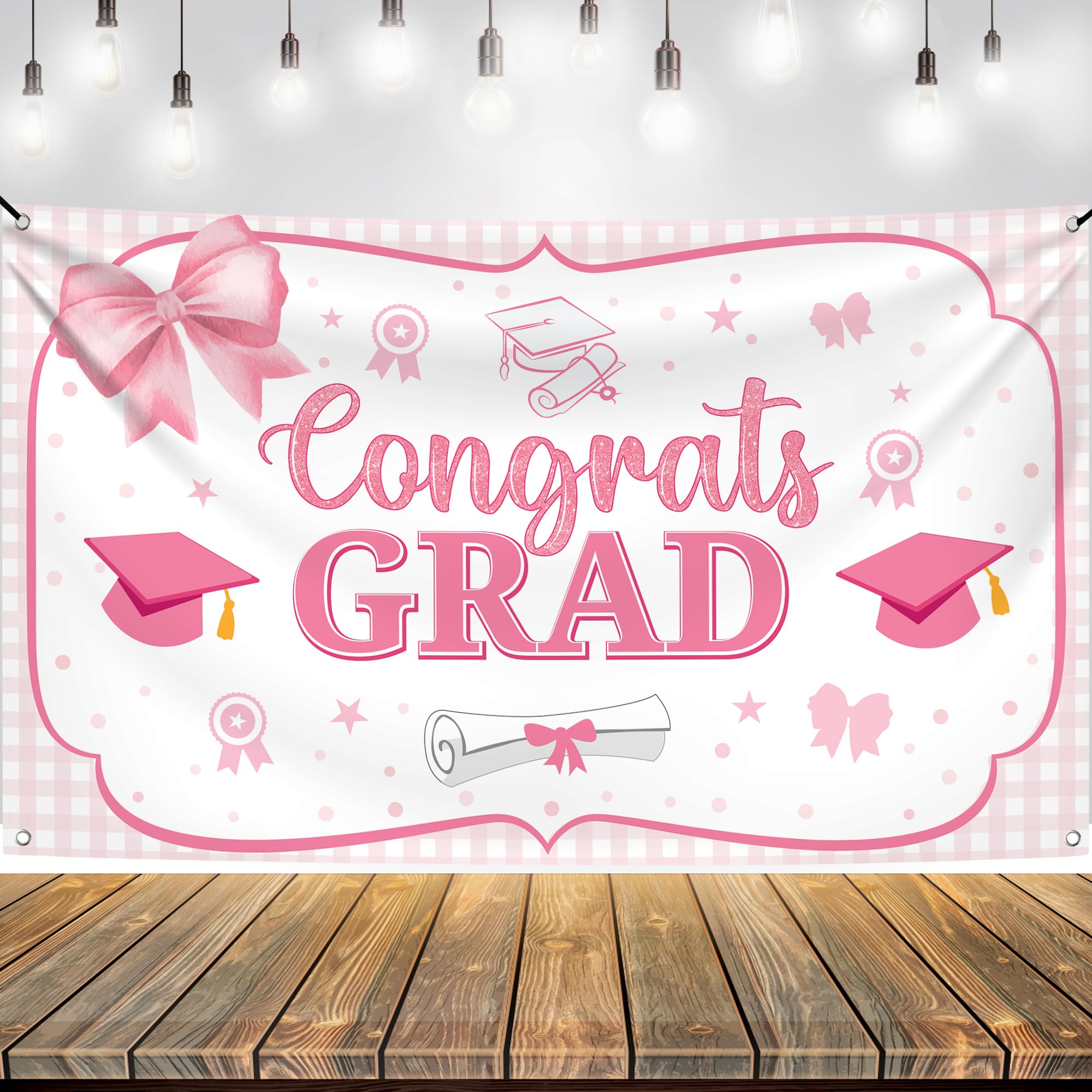 Katchon, Pink Bow Congrats Grad Banner - 72x44 Inch | Pink graduation ...