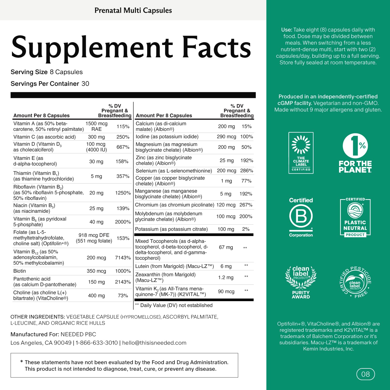 Mua Needed. Multivitamin with Choline Capsules for Prenatal, Pregnancy ...