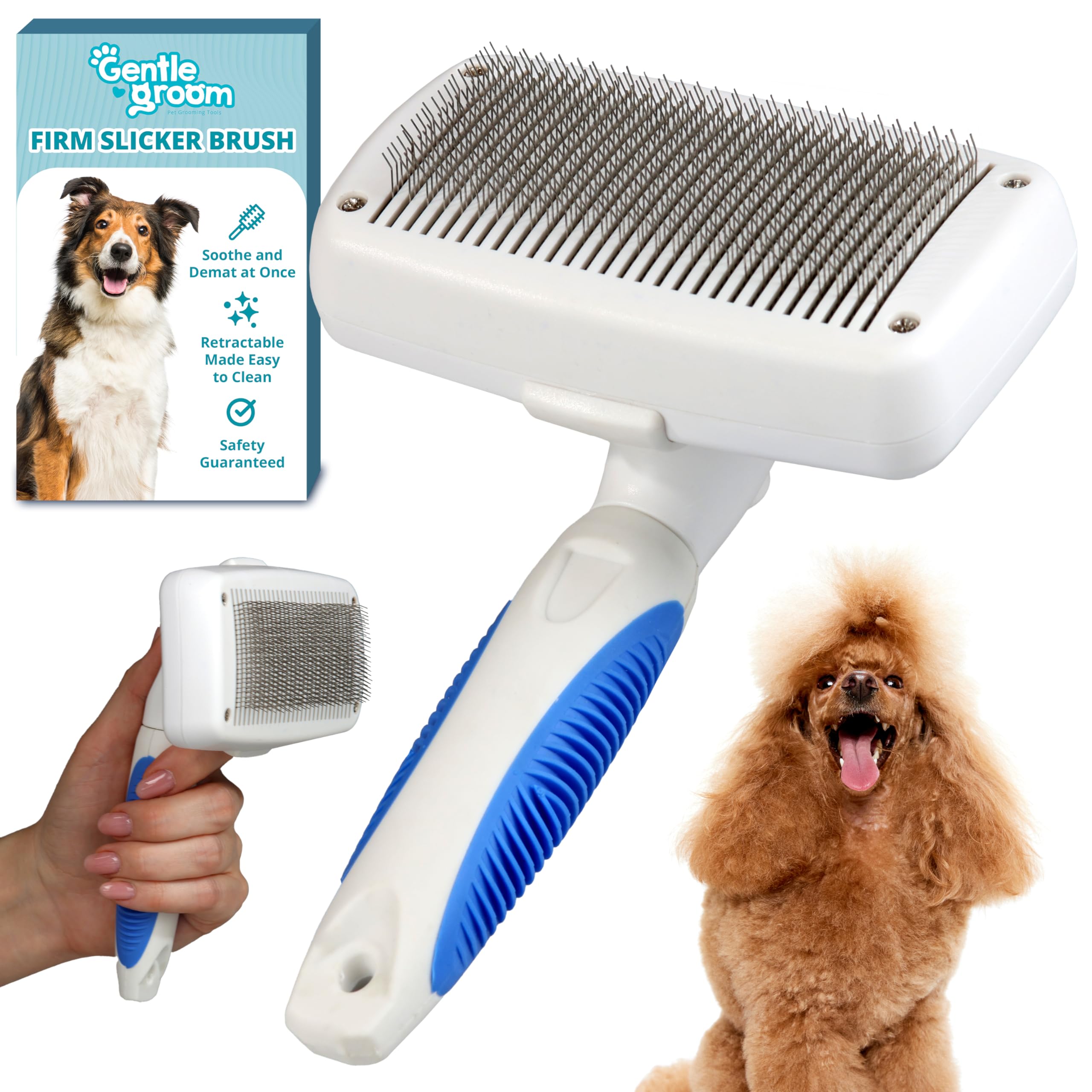 Gentle Groom Self Cleaning Slicker Brush for Dogs - Cat and Dog Brush ...