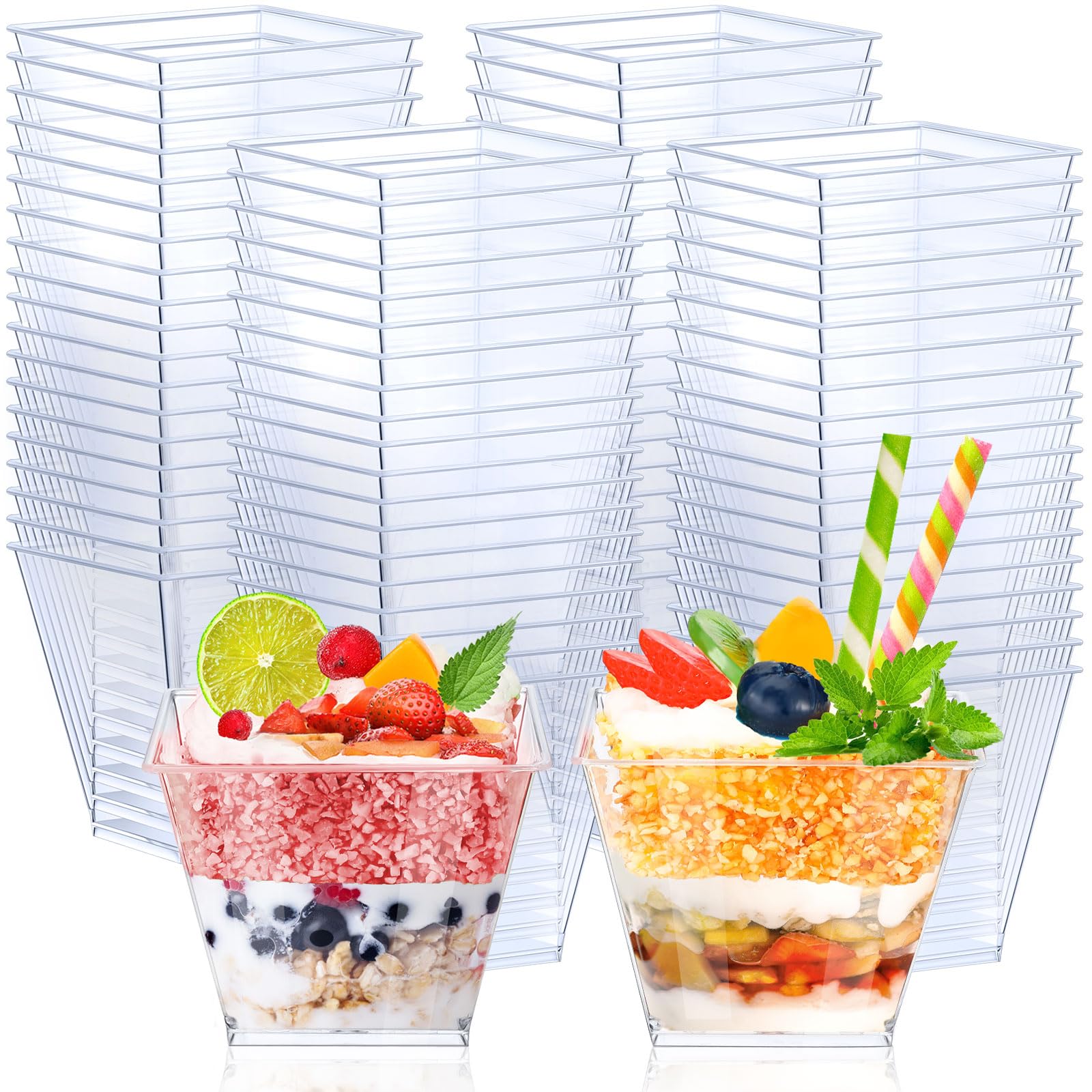 Zubebe 100 Pack 3.5 oz Square Plastic Cups, Appetizer Dessert Cups ...