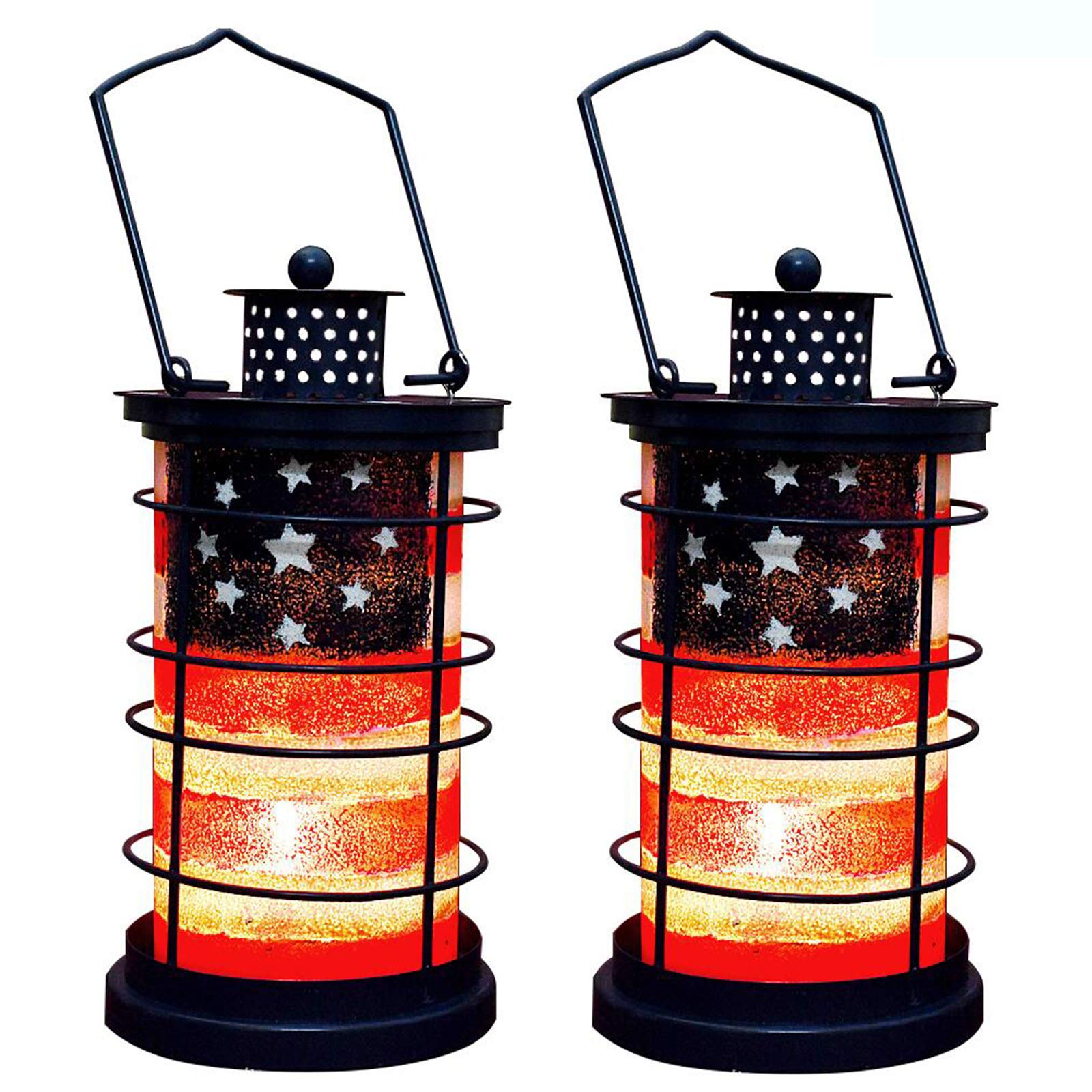 Morning View American Flag Lantern Set of 2, Patriotic Decoration Metal ...