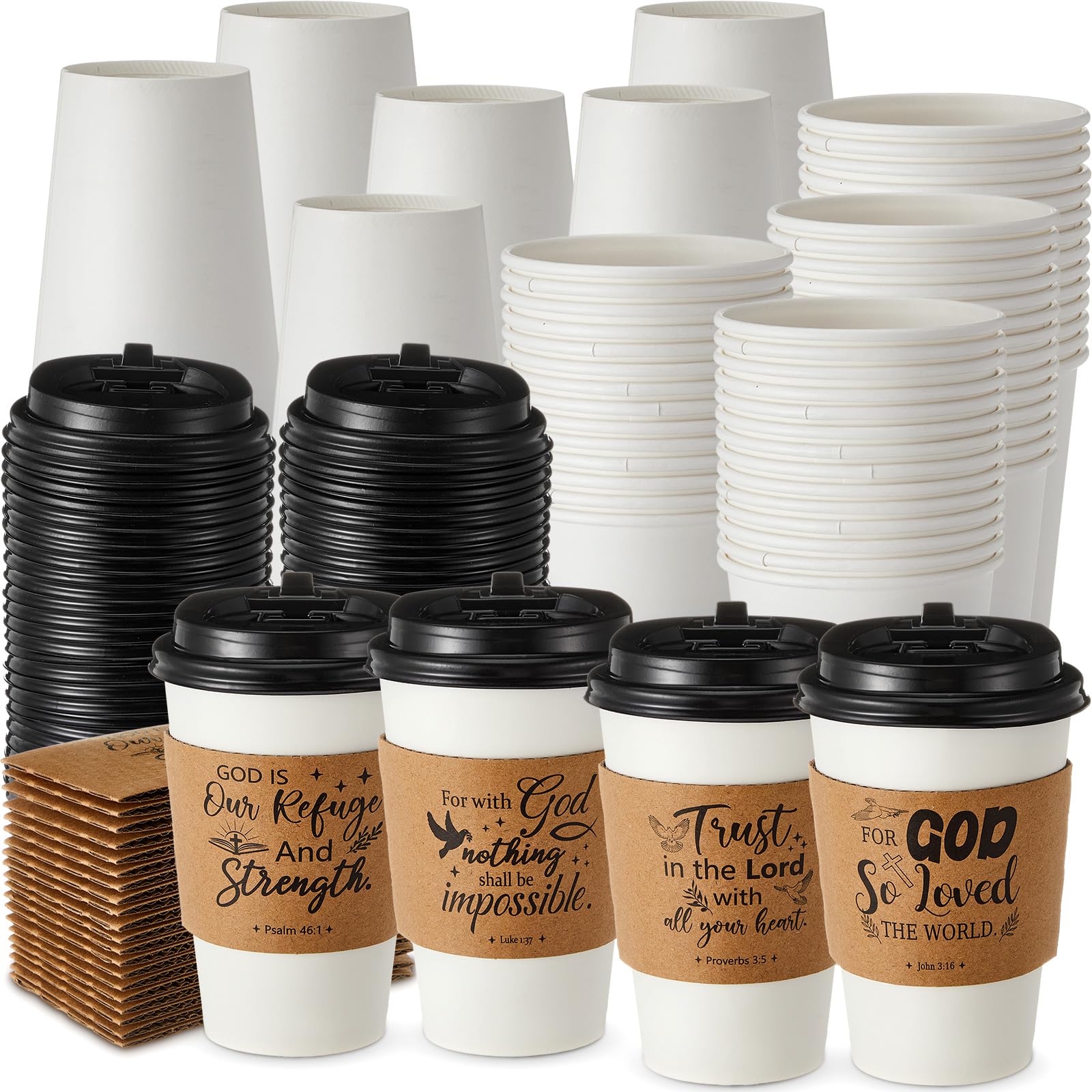 Jingmore 100 Set 12oz Christian Coffee Cups with Lids and Sleeves ...