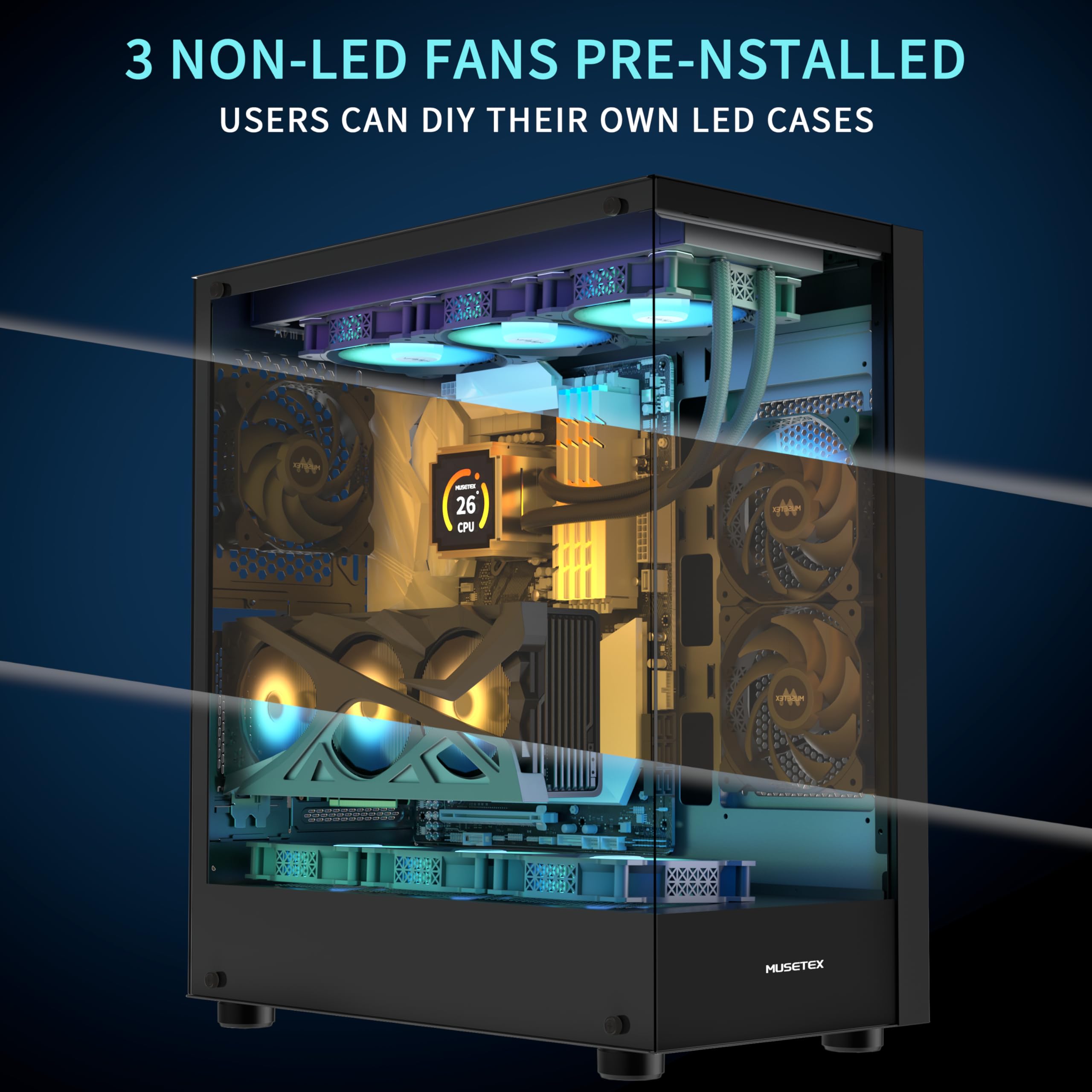 Mua MUSETEX ATX PC Case, 360 mm Wheel Support, Full-View Dual Tempered ...