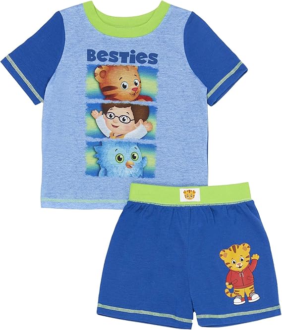 Daniel Tiger Boys' Toddler 2 Piece Short Pajama Set, Blue Print, 3T ...