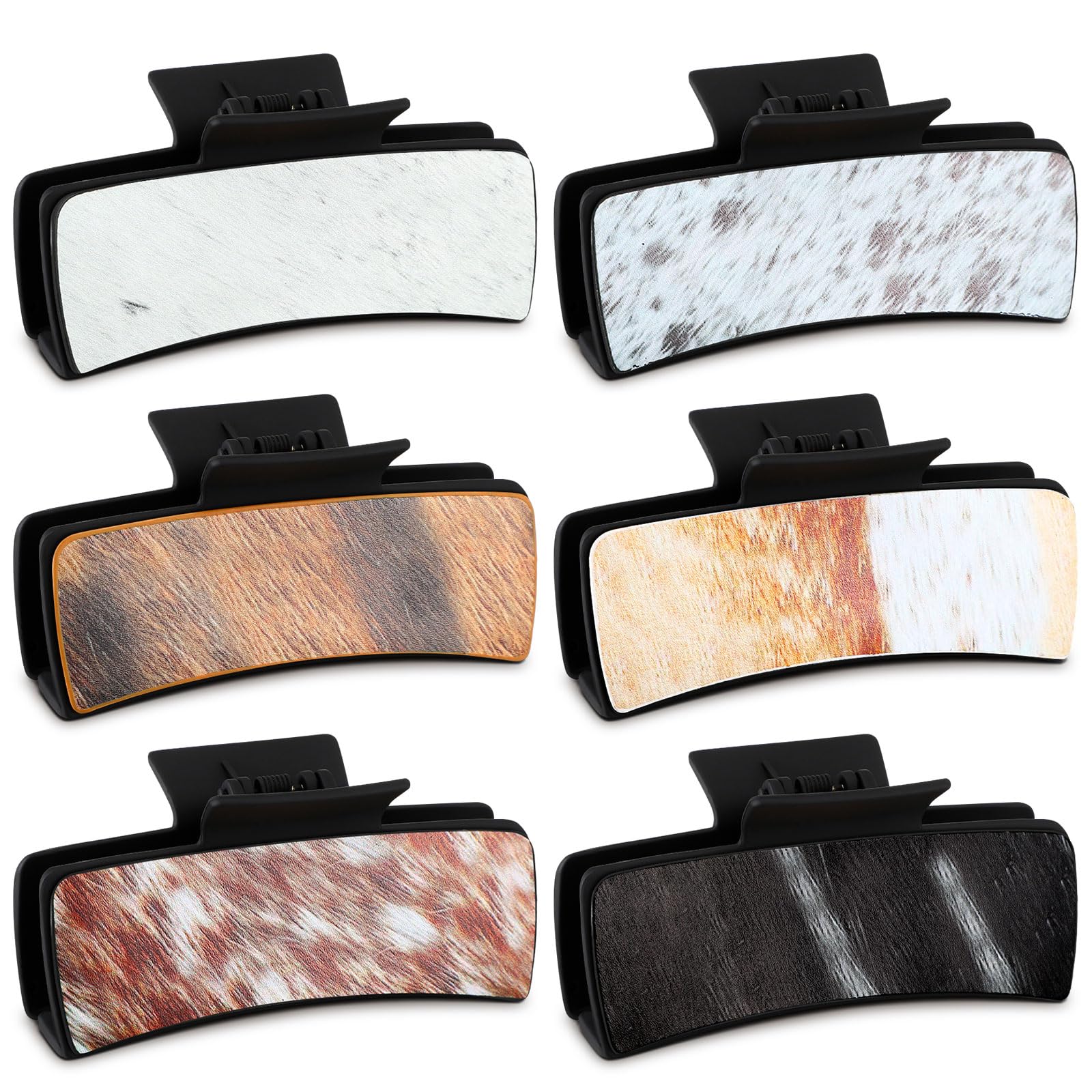 Riceshoot 6 Pcs Western Vintage Print Cattle Hair Claw Clips 4 Inches ...