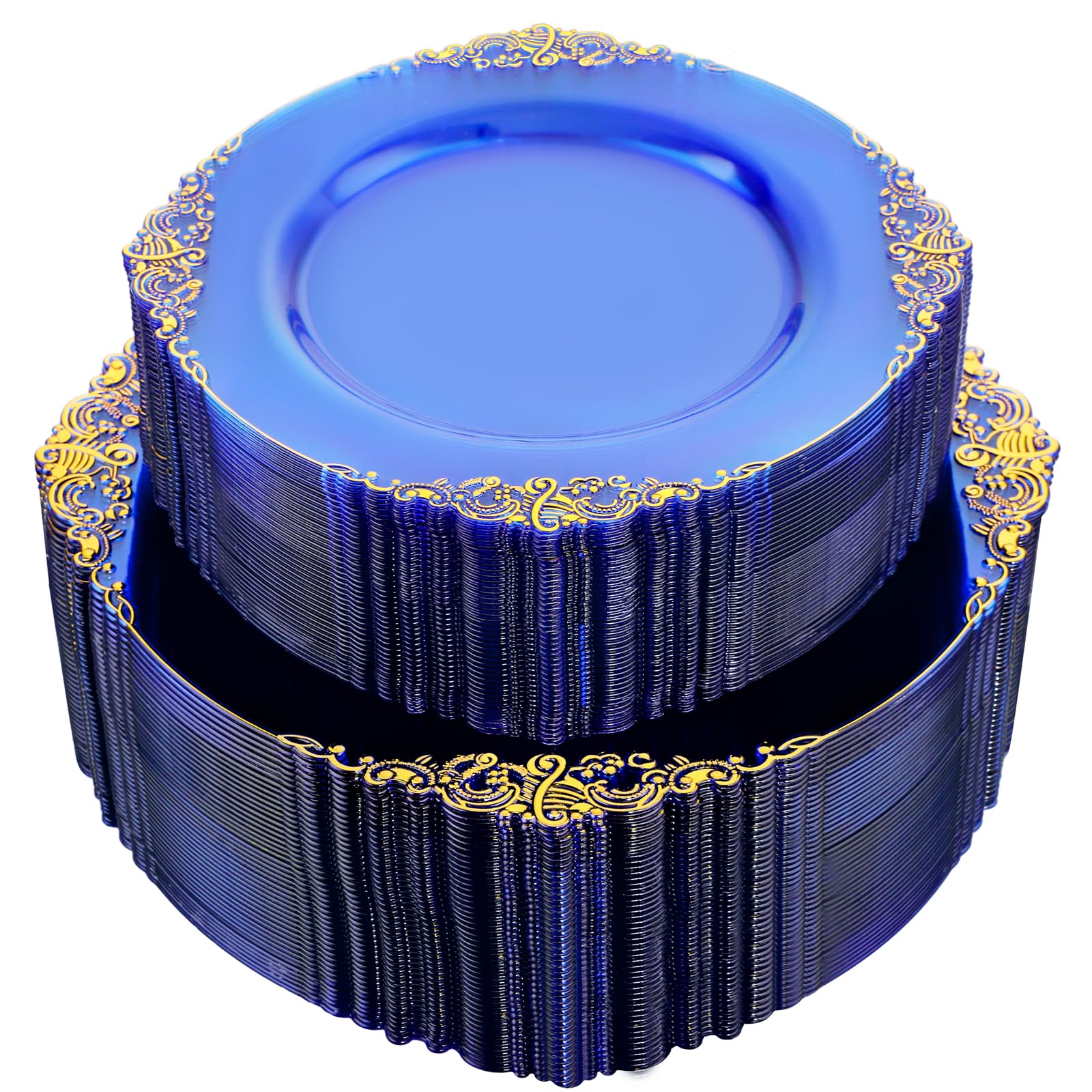 Joyido 102PCS Blue Plastic Plates - Royal Gold Disposable Plates ...