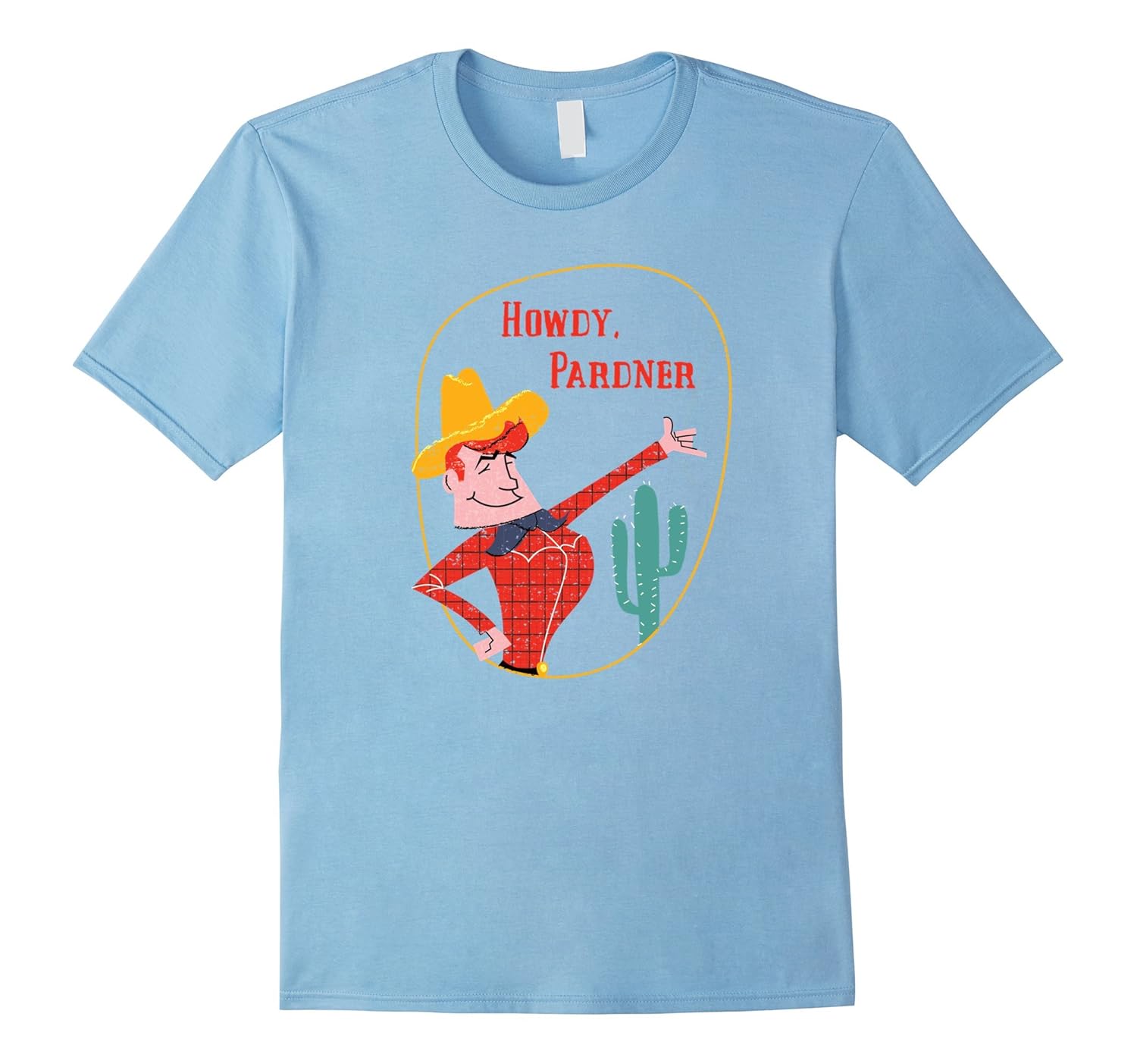 Howdy Pardner Retro Style Cartoon Cowboy Graphic T-Shirt-4LVS