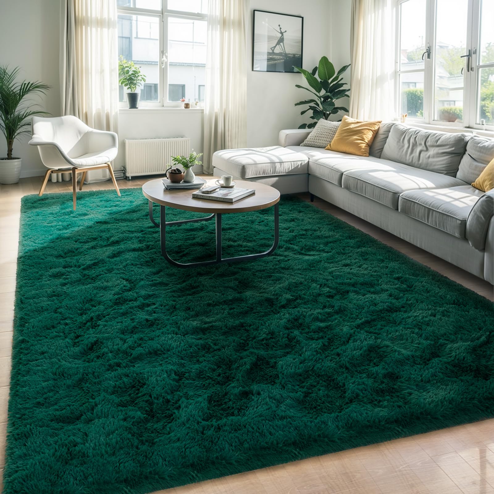 5x8 Fluffy Soft Dark Green Rugs for Living Room Bedroom, Large Plush ...