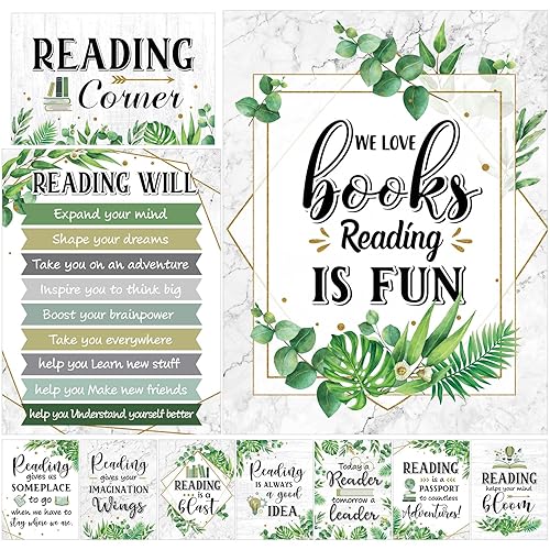 Sinload 10 Pcs Reading Bulletin Board Posters Eucalyptus Classroom ...