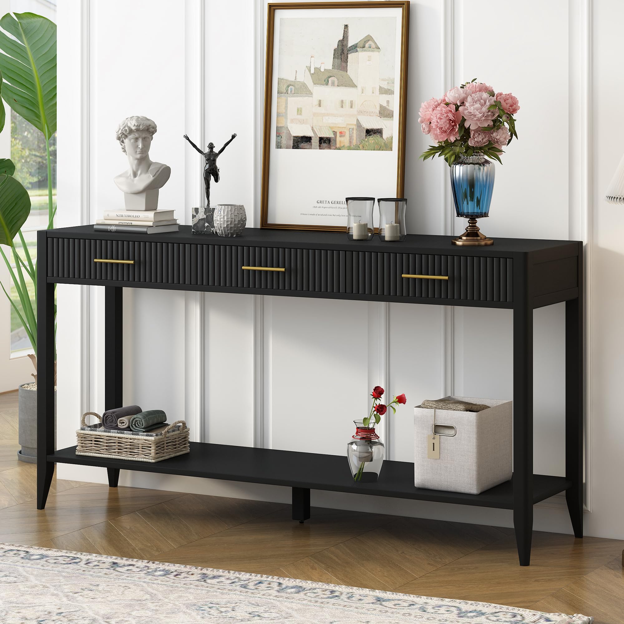 Merax Entryway Console Table, with 3 Storage Drawers, Modern Style/Wood ...