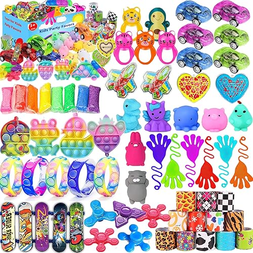 124 Pcs Party Favors for Kids 4-8-12, Pop Fidget Treasure Box Toys, Goodie Bag Fillers, Pinata ...