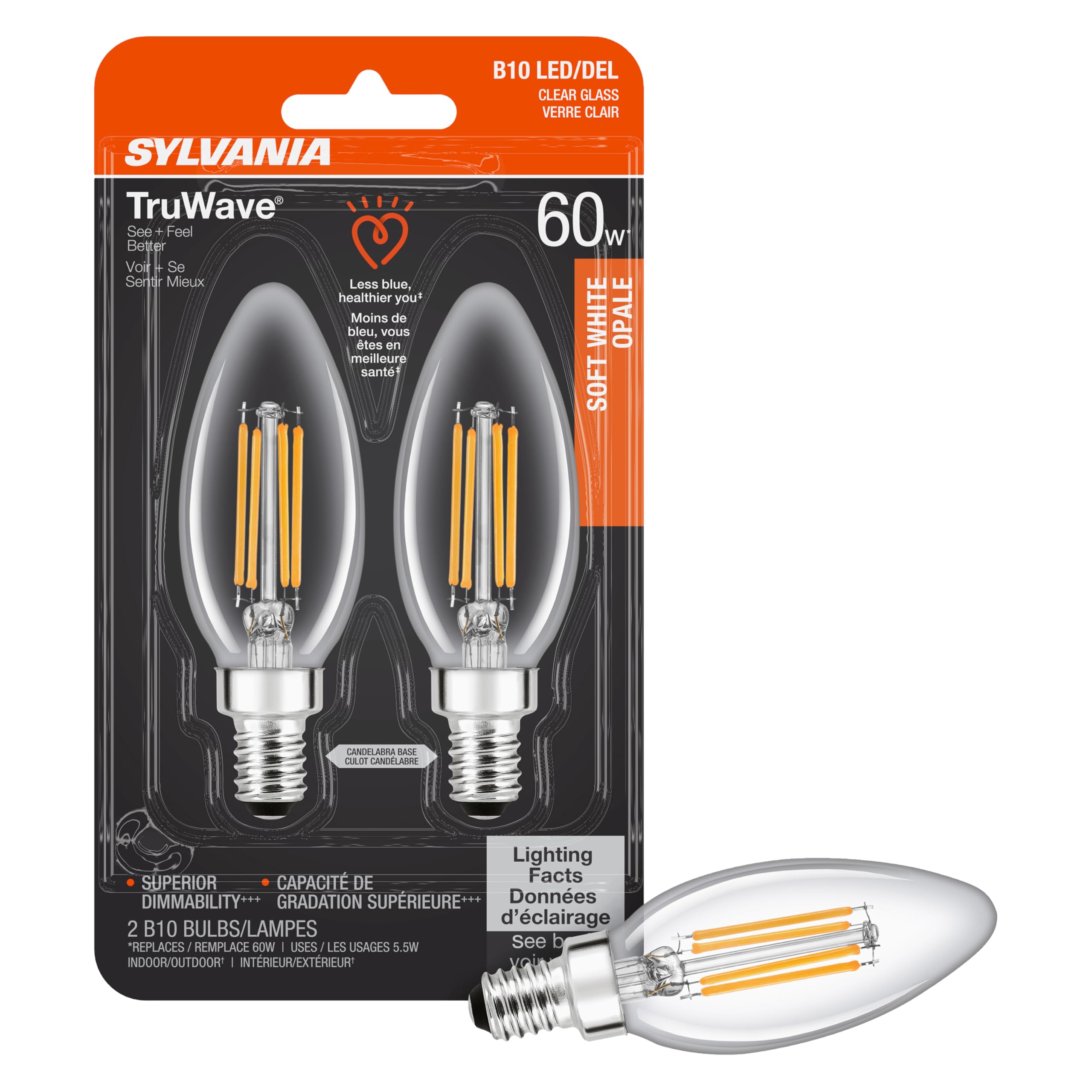 SYLVANIA LED TruWave Natural Series Décor B10 Light Bulb, 60W ...