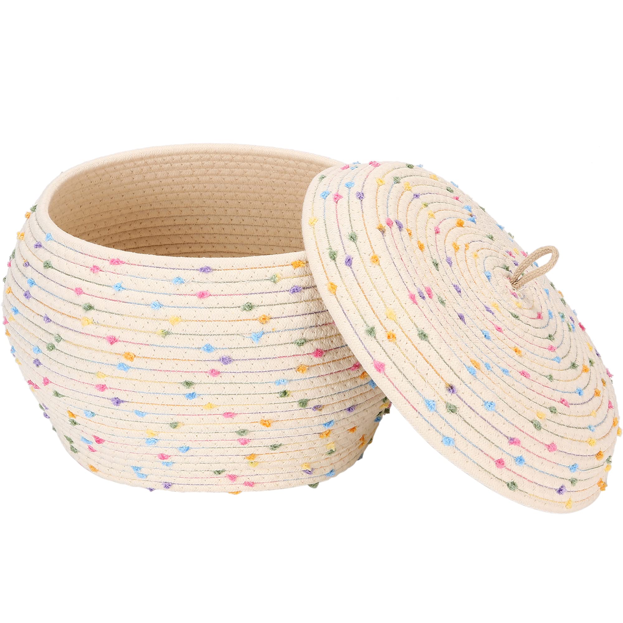 Sea Team Round Cotton Rope Storage Basket with Lid, Colorful Rainbow ...