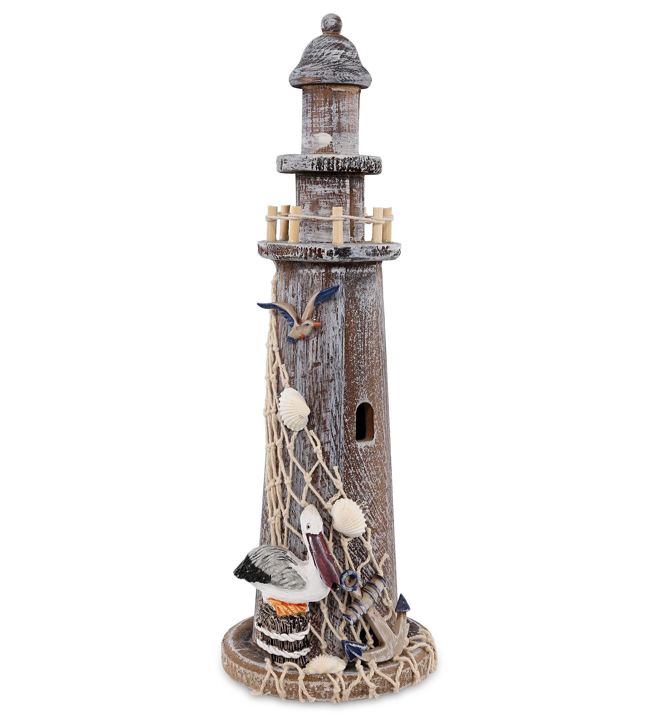 CoTa Global Brown Wooden Lighthouse Decor - Handcrafted Nautical ...