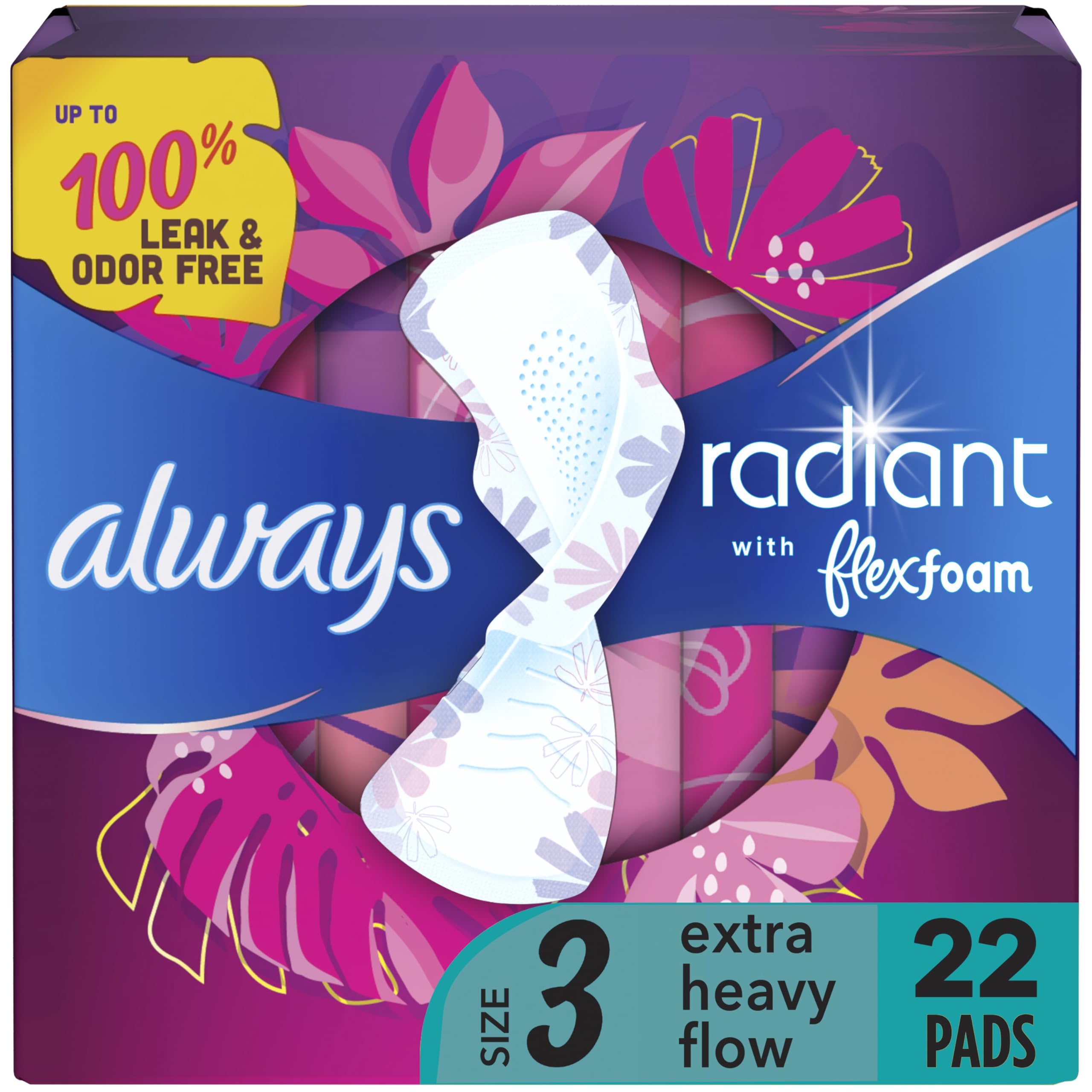 Always Radiant Feminine Pads For Women, Size 3 Extra Heavy Flow ...