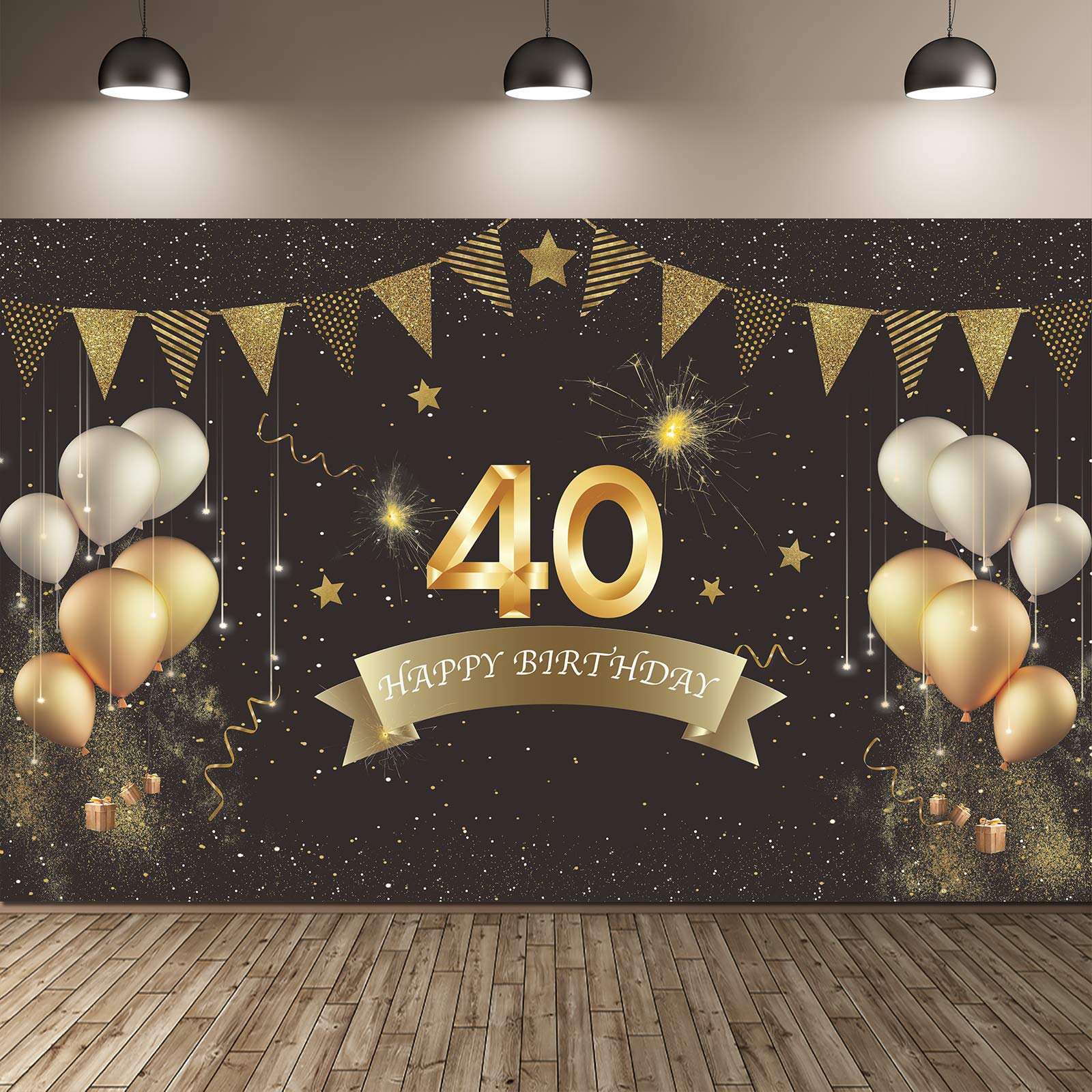 Buy Happy 40th Birthday Party Backdrop Banner, 40th Birthday Party Decorations Supplies, Fabric ...