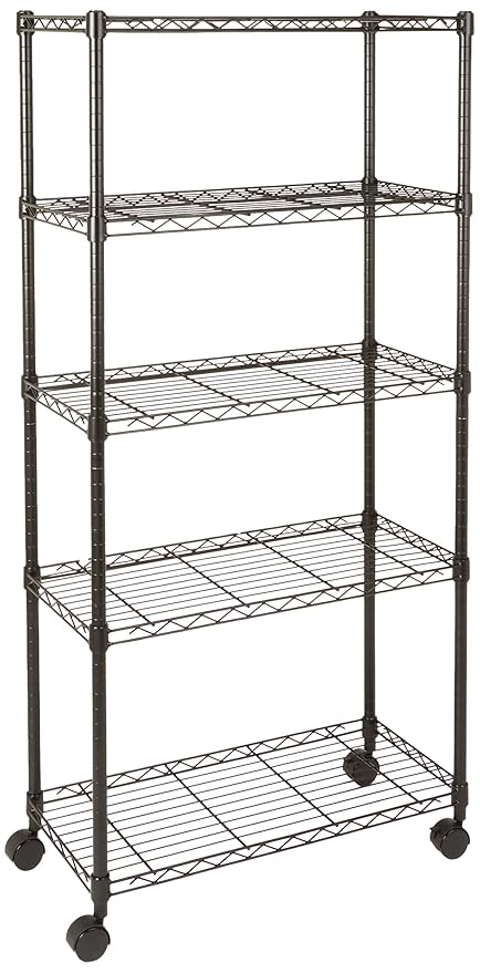 AmazonBasics 5-Shelf Shelving Unit on Wheels - Black: Amazon.co.uk ...
