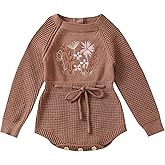 Amazon.com: Toddler Baby Girl Fall Winter Sweater Romper Knit Flower Embroidery Long Sleeve ...