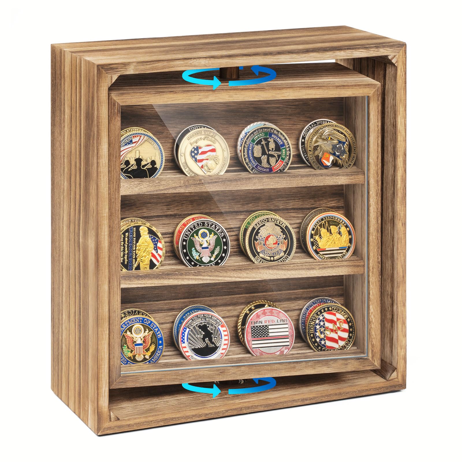 Emfogo Double-Sided Rotating Challenge Coin Display, Wooden Military ...