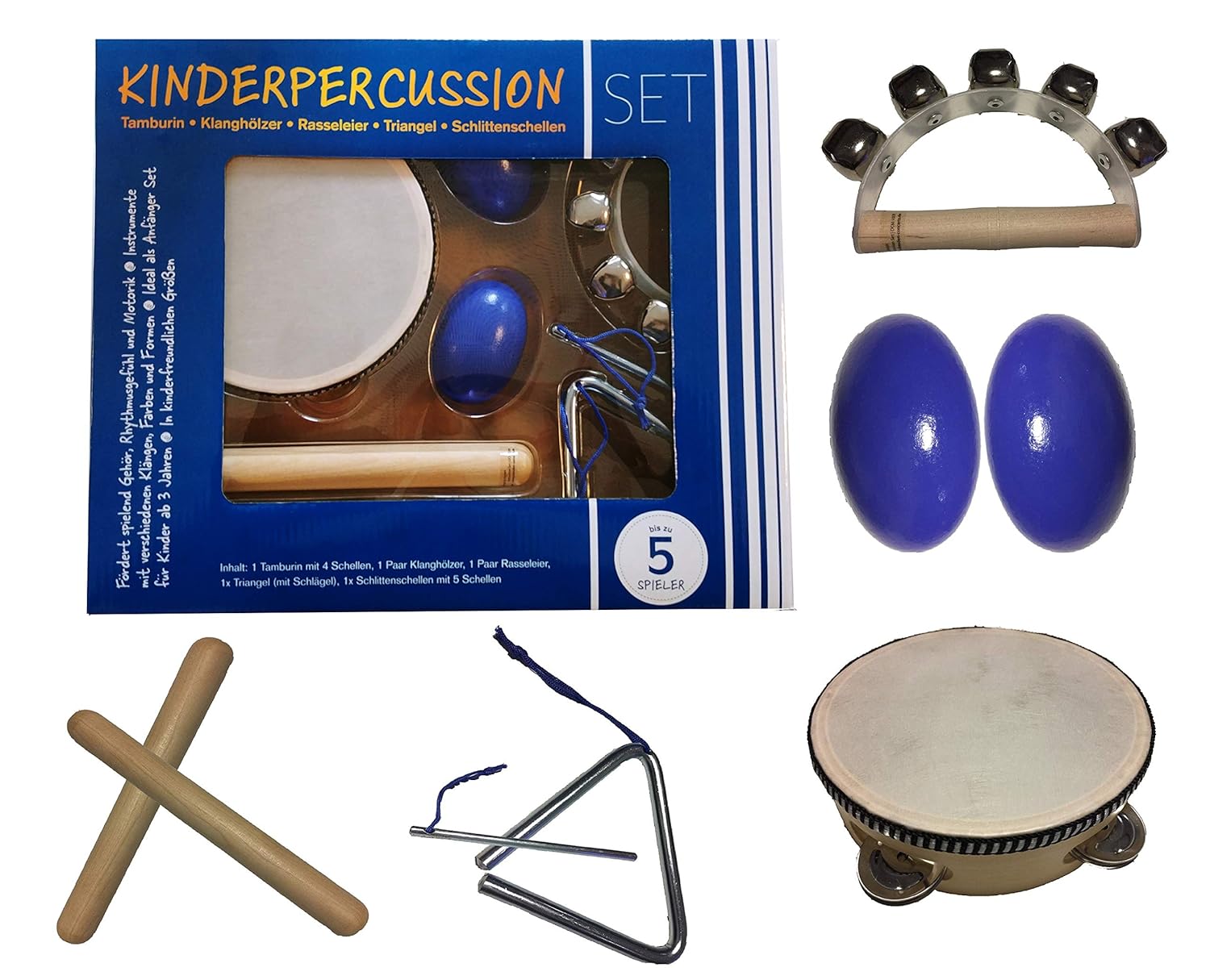 Kinder-Percussion-Set, Kinder Instrumente, 8-teilg aus Holz bestehend ...
