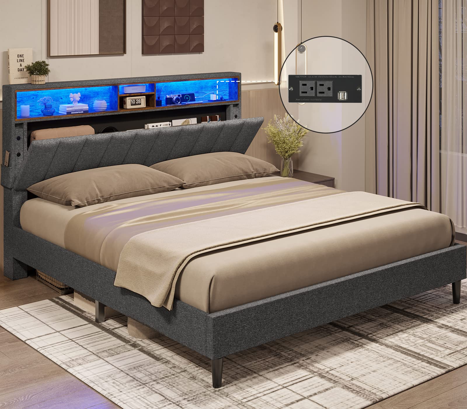 Mua ADORNEVE Queen LED Bed Frame with Outlet and USB Ports, Queen Bed ...