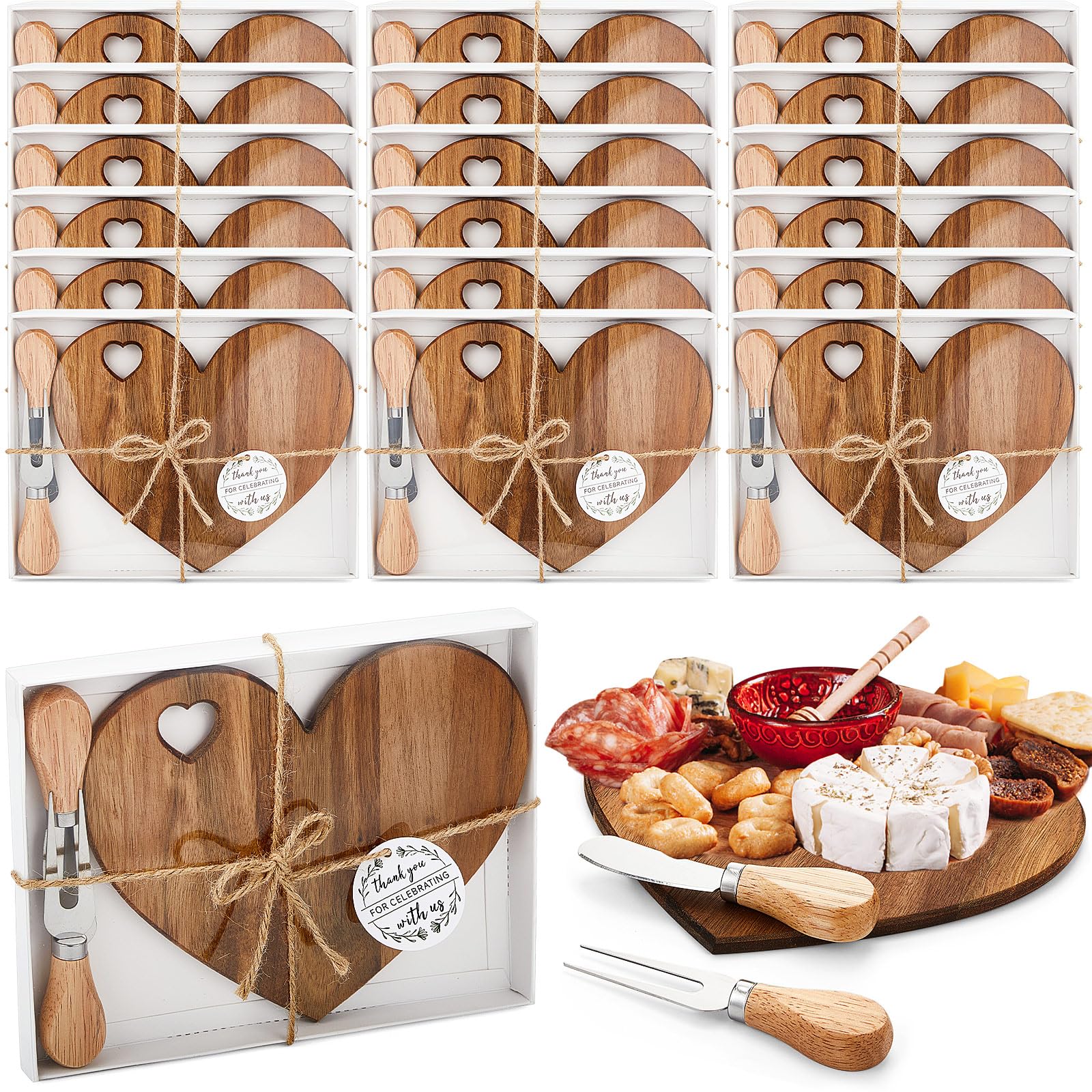 Patelai 18 Set Bridal Shower Favor Heart Cheese Board Cheese Knives ...