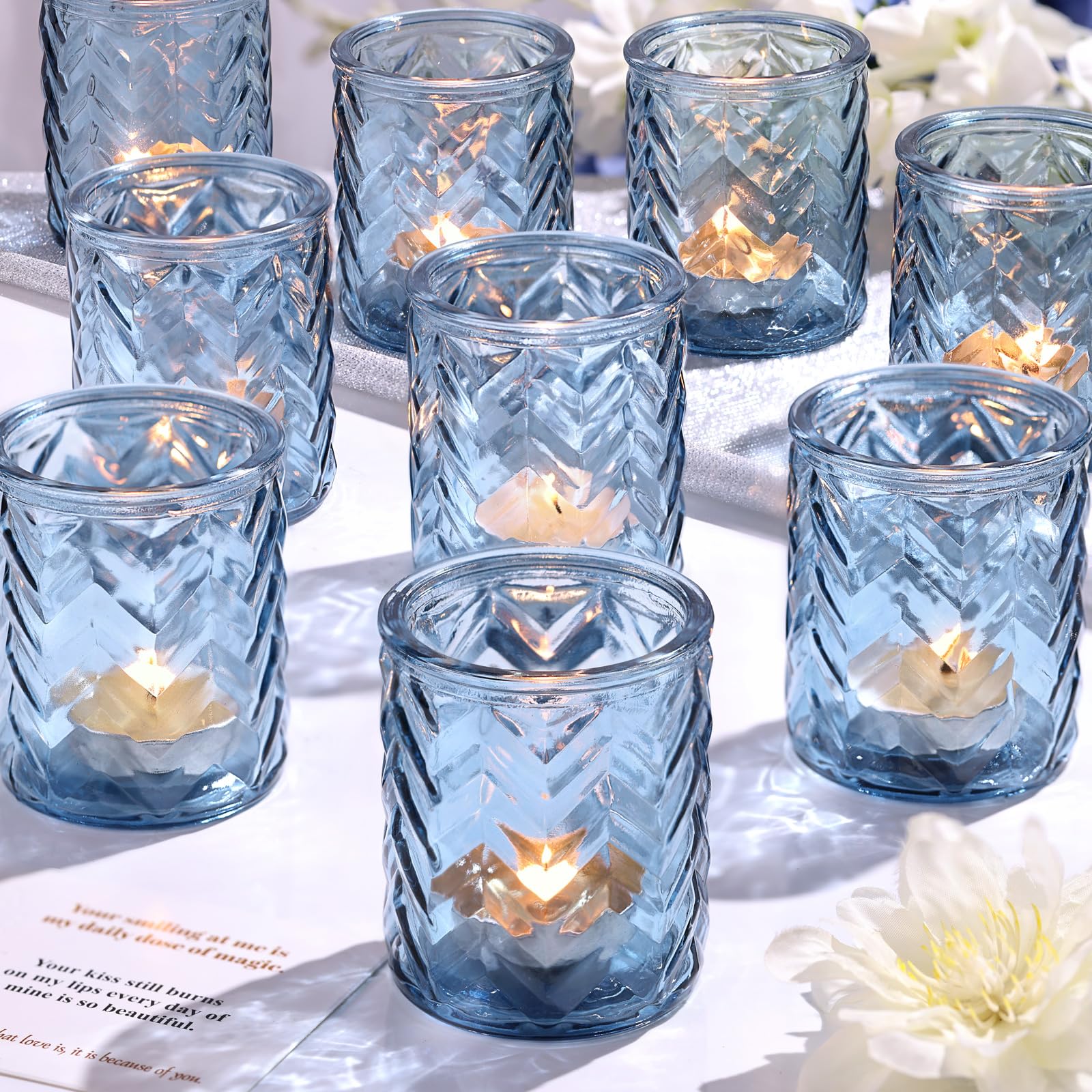 36 Pcs Blue Votive Candle Holders, Glass Tealight Candle Holders, Blue ...