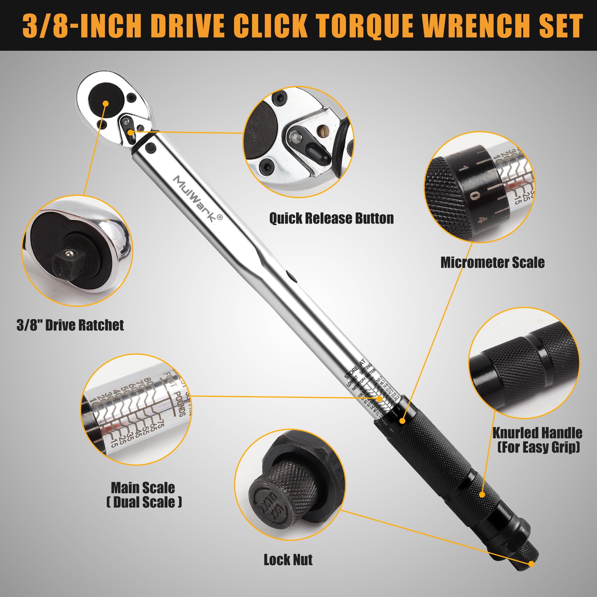 3 8 Digital Torque Wrench 6PCS 12-Inch Drive Click Torque Wrench Set ...