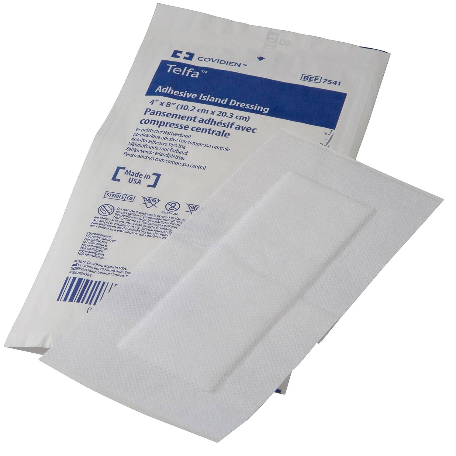 Covidien 7541 Telfa Adhesive Island Dressing, Sterile 1's in Peel-Back Package, 4" x 8" (Pack of ...