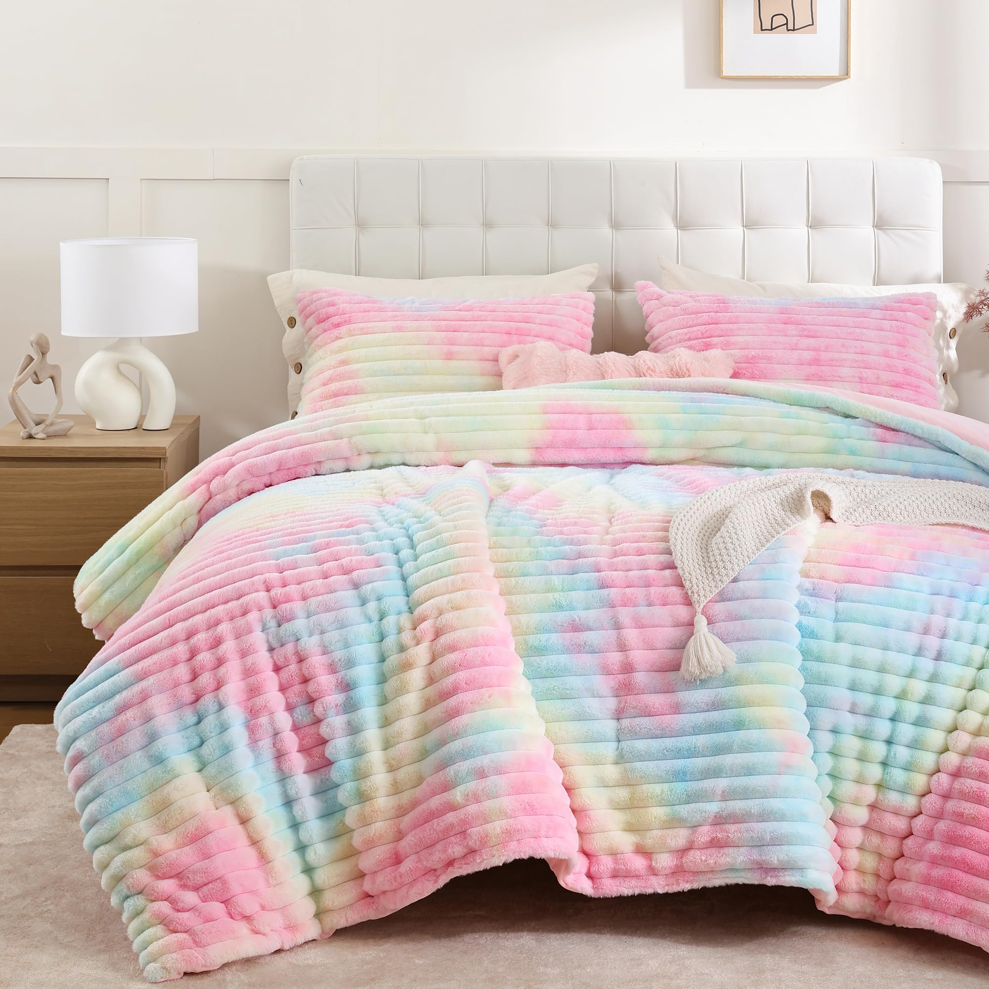 Smoofy Fluffy Twin Comforter Sets 2 Pieces - Rainbow Fleece Fluffy ...