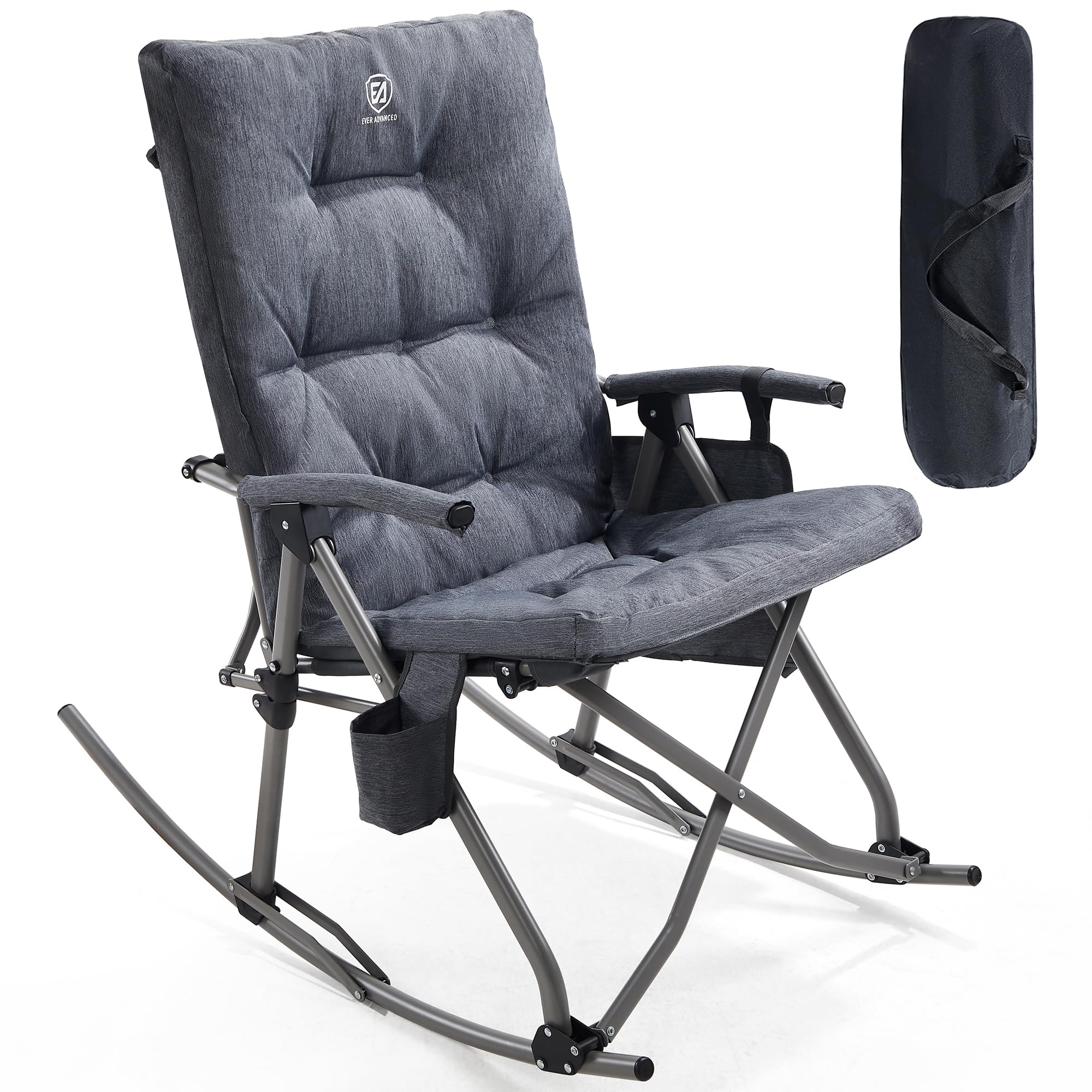 EVER ADVANCED Oversized Folding Rocking Camping Chair, Padded Portable ...